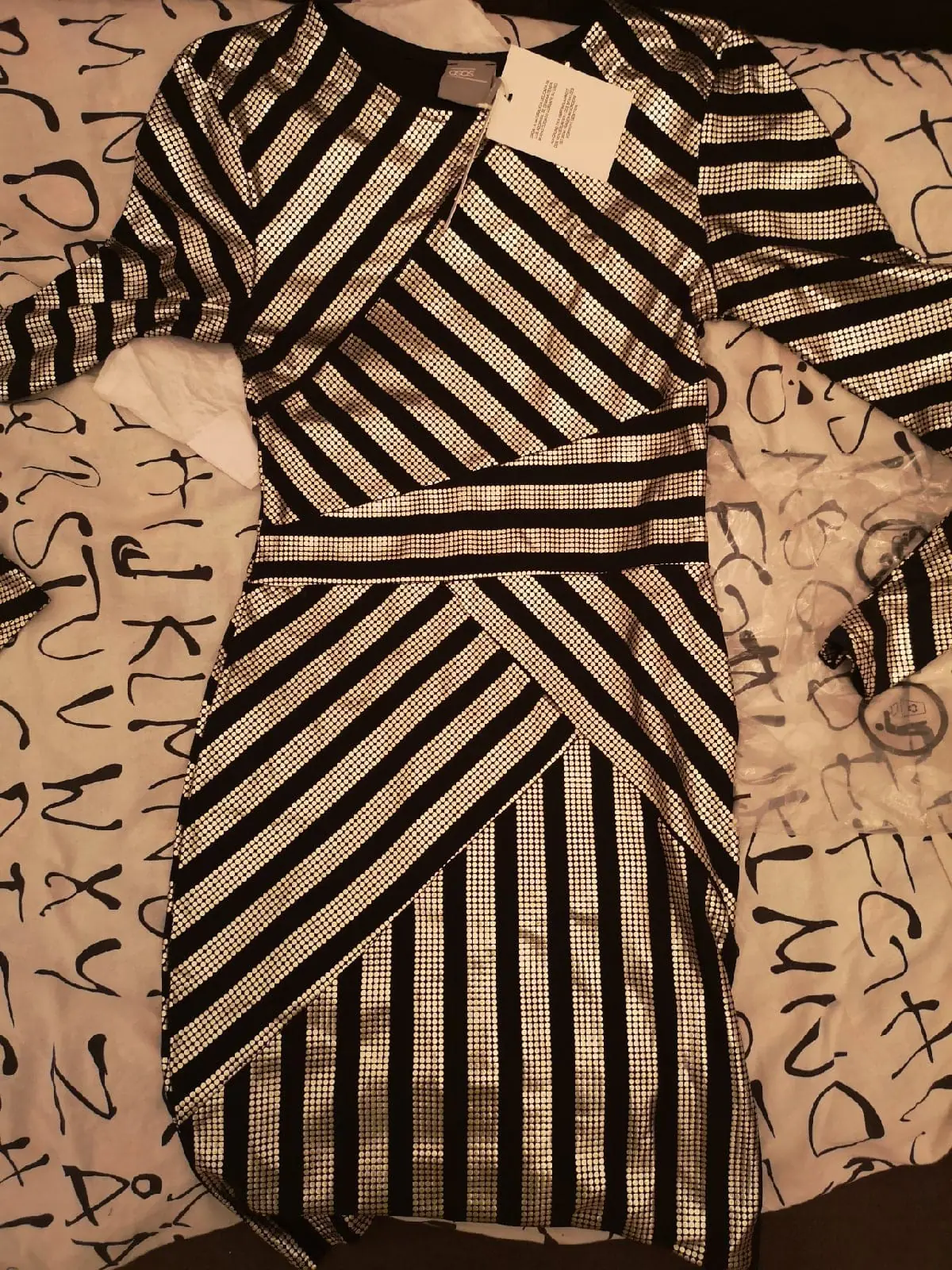 Simone Simons Cosplay black silver stripe bodycon dress S 36 size ...