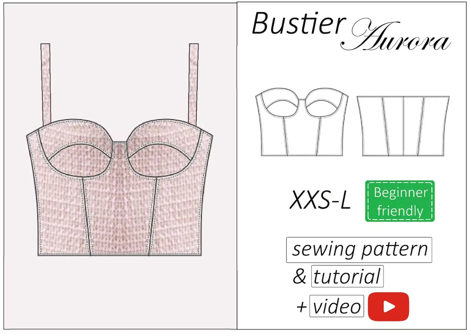 Bustier sewing pattern PDF Aurora and detailed tutorial, video - Crealandia