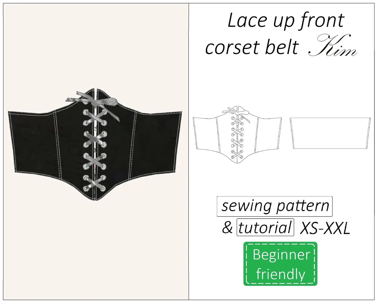 Front lace corset belt sewing pattern PDF Kim + detailed tutorial ...
