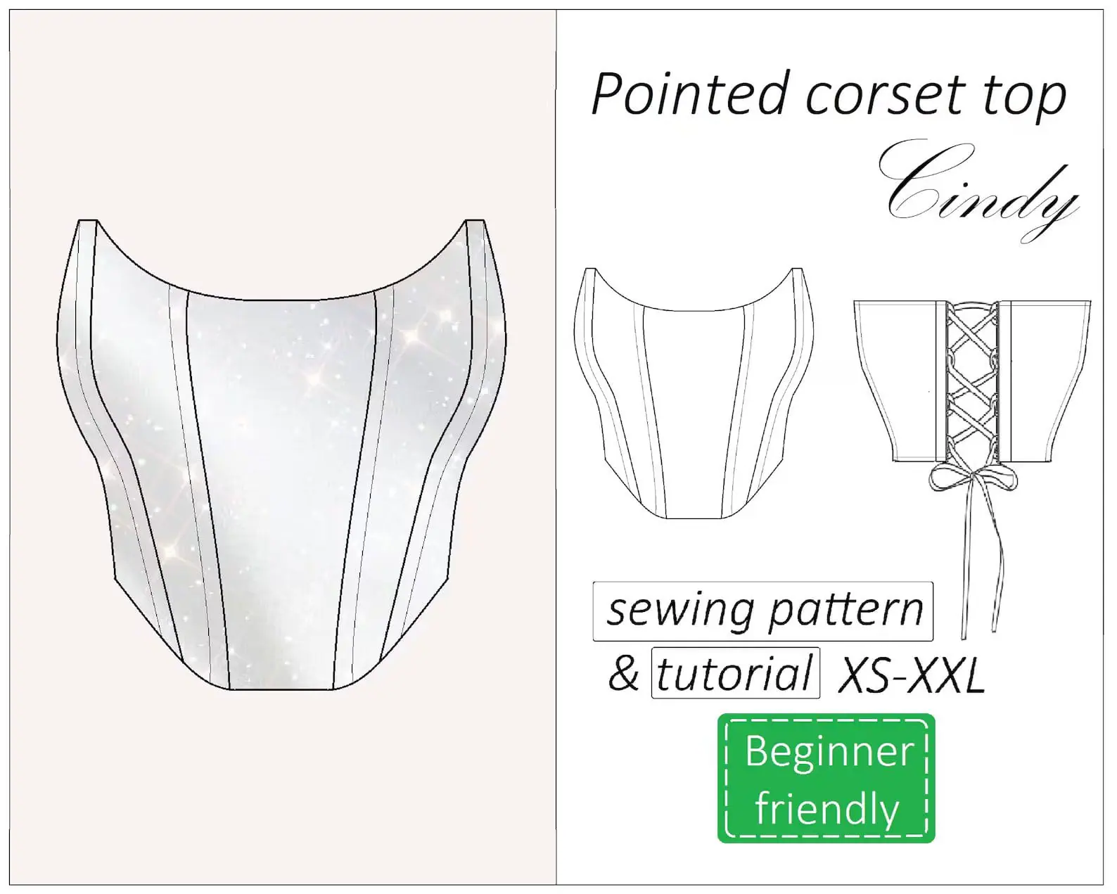 Corset top sewing pattern PDF Cindy + detailed tutorial - Crealandia