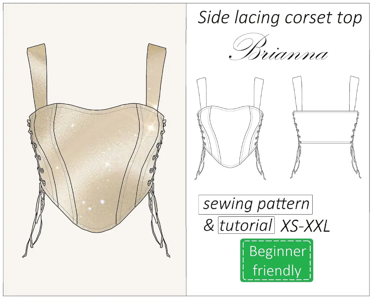 Corset top sewing pattern PDF Brianna + detailed tutorial - Crealandia