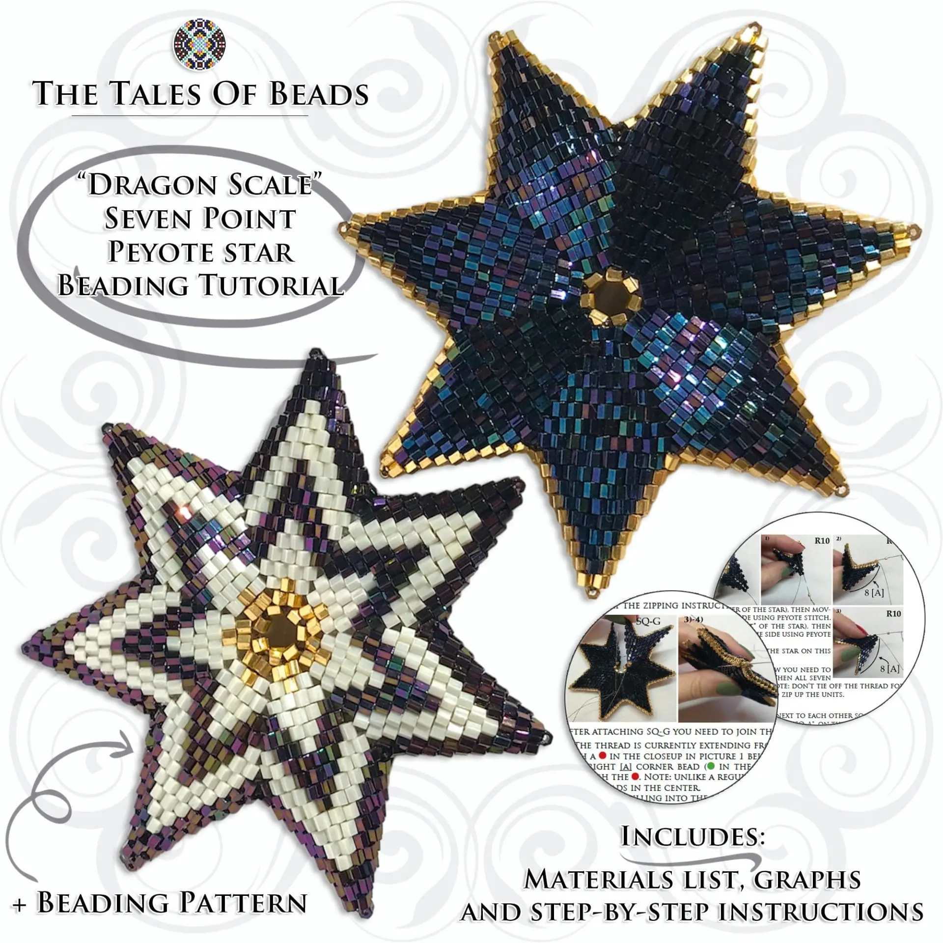 Peyote Star Pattern - Dragon Scale / Beaded Star Tutorial - Crealandia