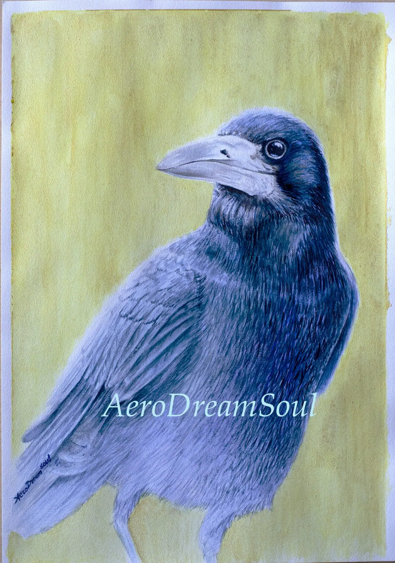 Rook(crow) on Gold watercolor painting wall decor original art - Crealandia