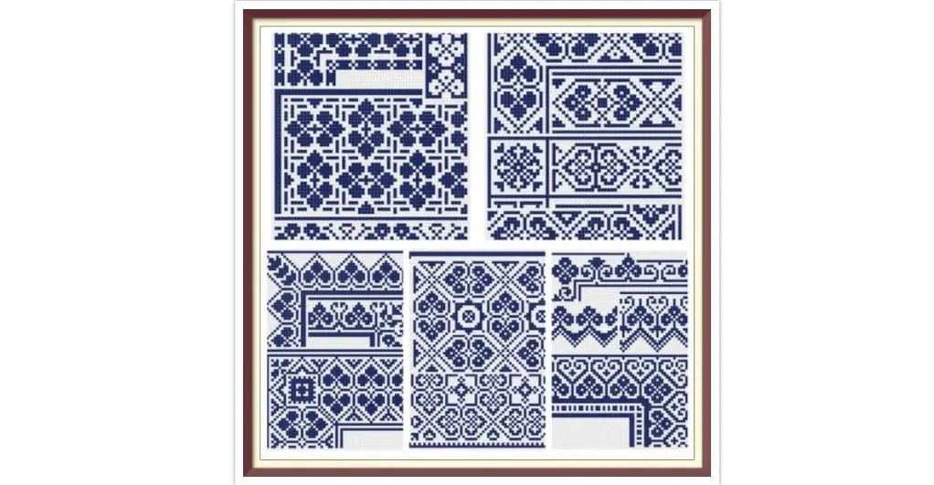 Borders Cross Stitch Pattern Antique Sampler 5 Plates - Crealandia