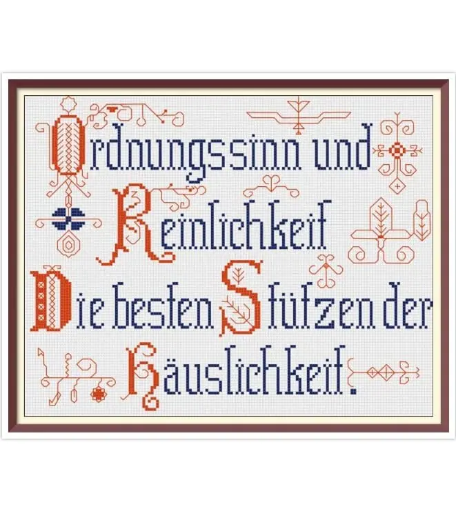 German Household Slogan Cross Stitch Pattern Antique Sampler - Crealandia