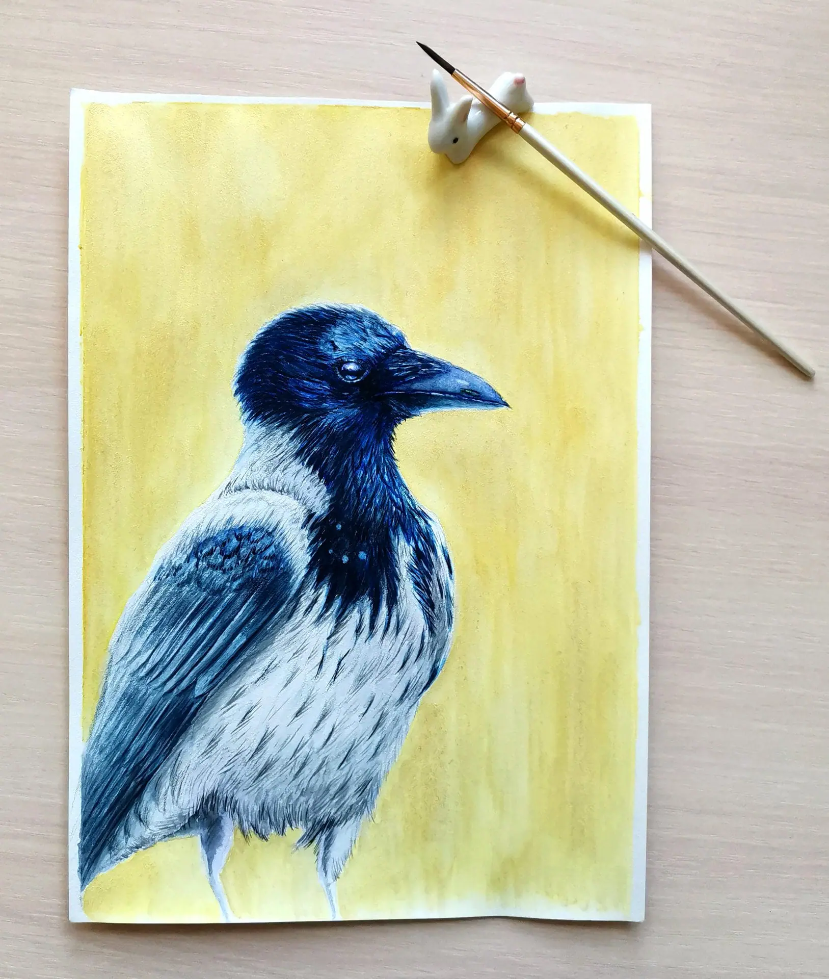 Crow on Gold watercolor painting deluxe Wall Decor original art ...