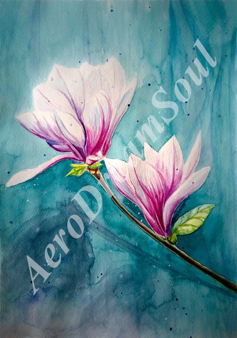 Magnolia 2 flower modern abstract home wall decor original art - Crealandia