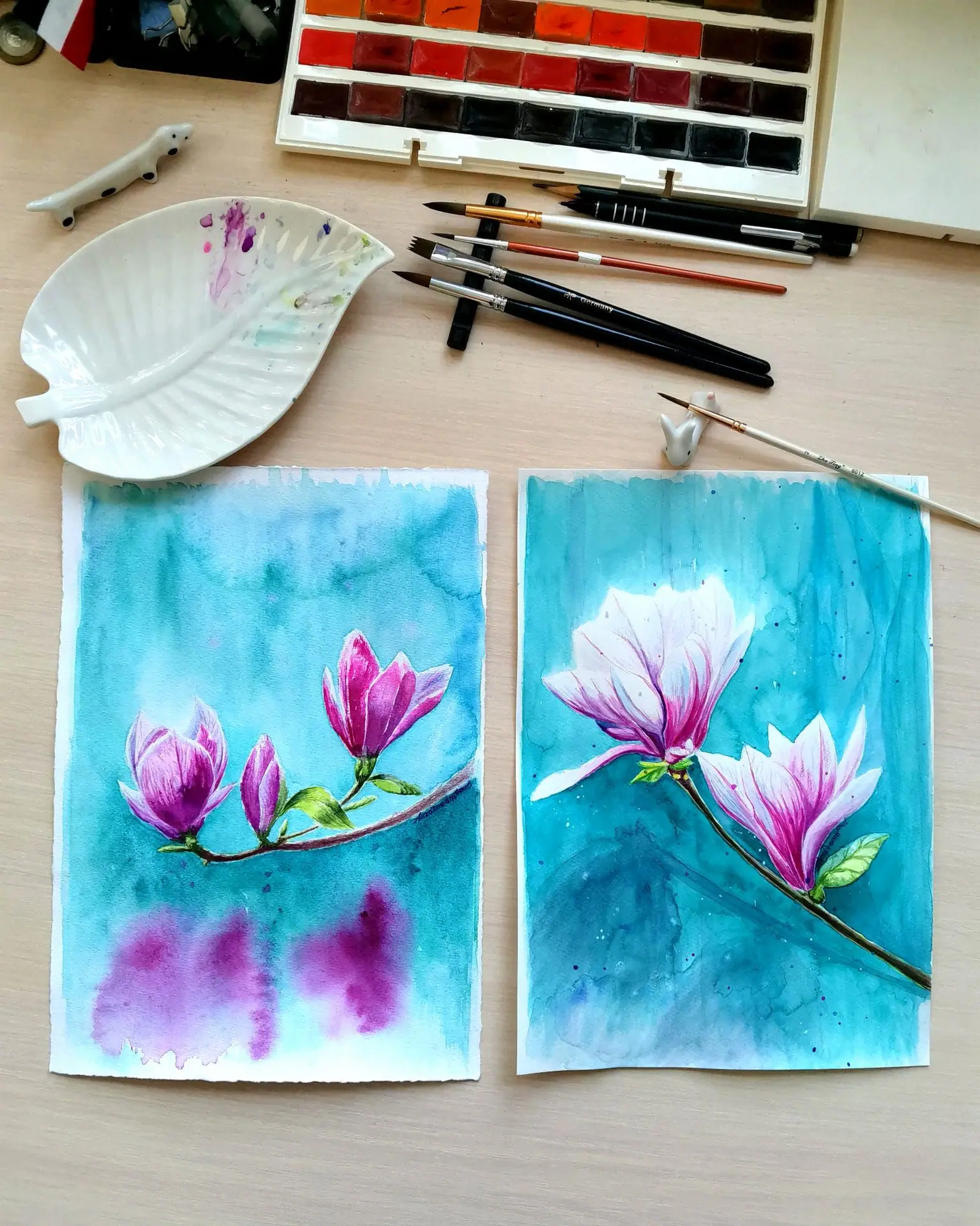 Magnolia 2 flower modern abstract home wall decor original art - Crealandia