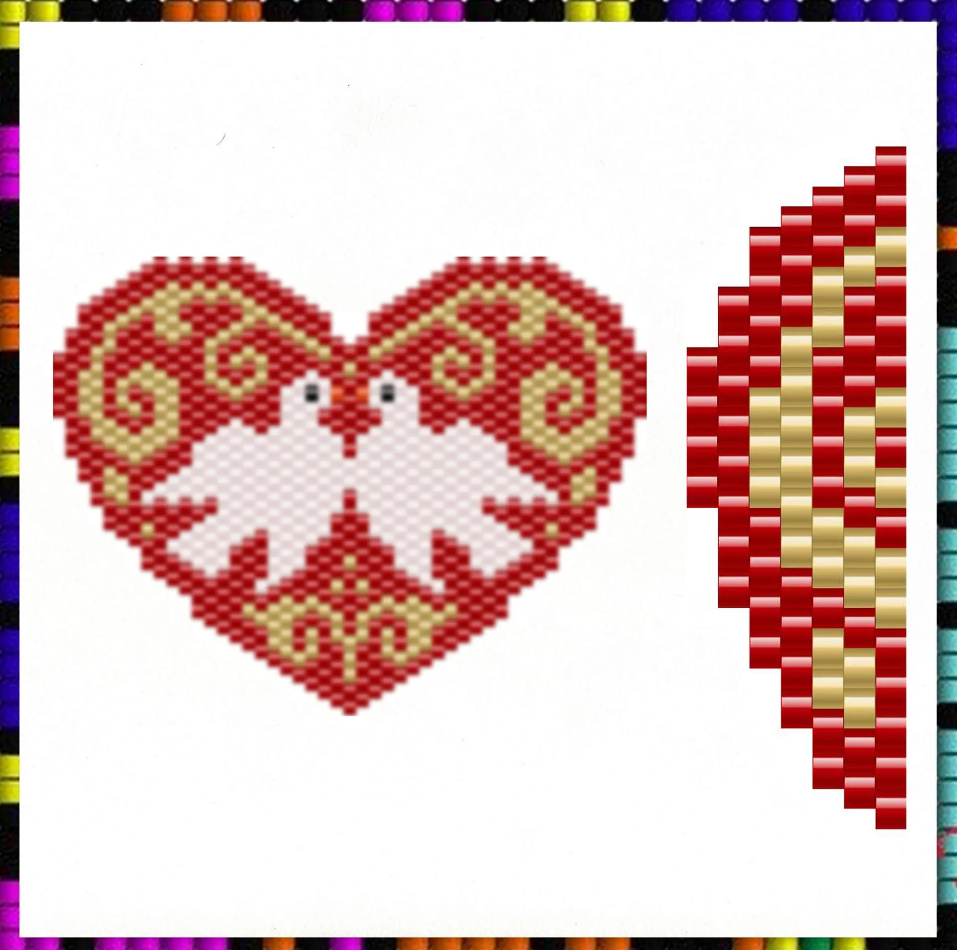 Peyote stitch pattern Valentine heart Pigeons Beaded pendant