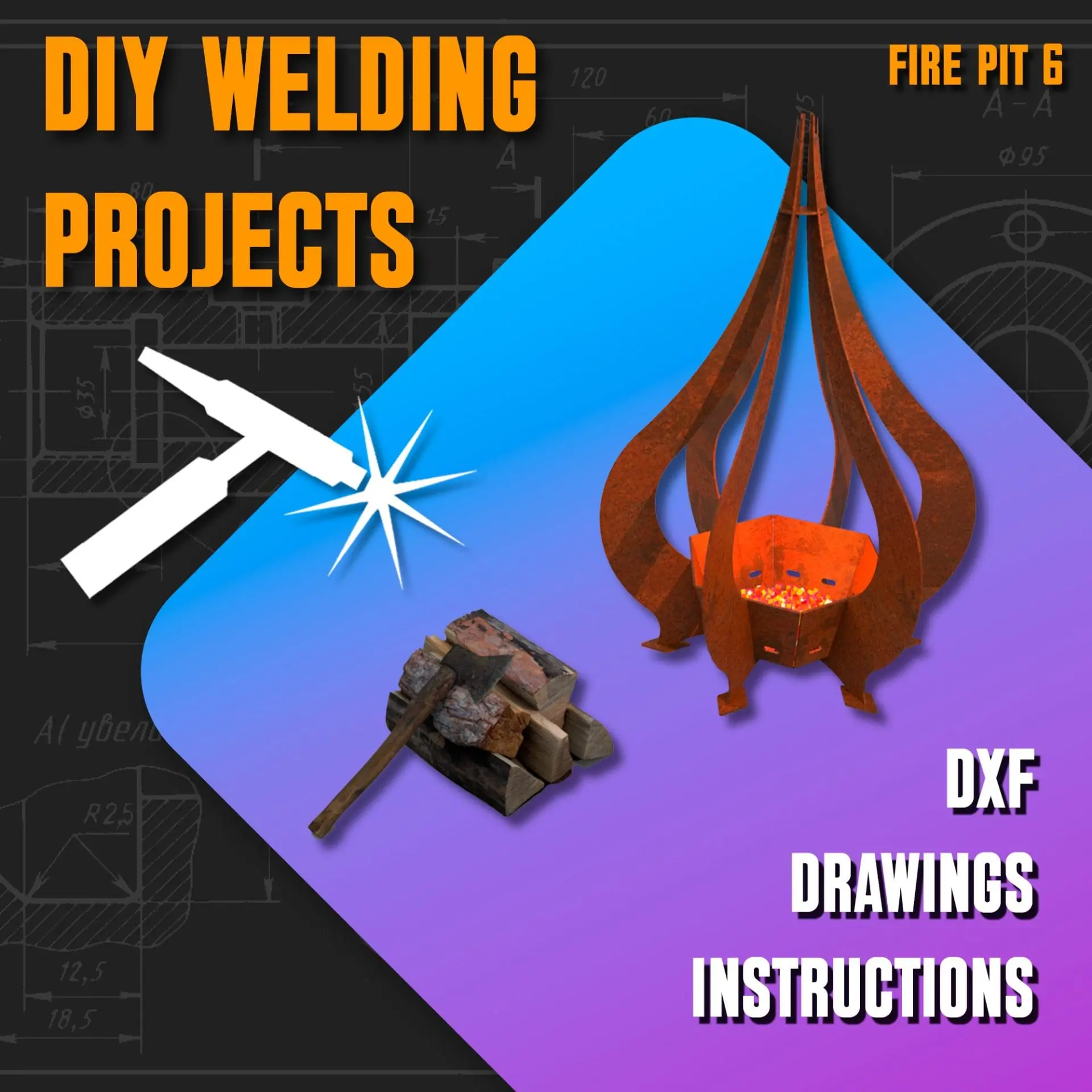 Welding Project Plans Drawings Fire Pit 6 (DXF, PDF) - Crealandia