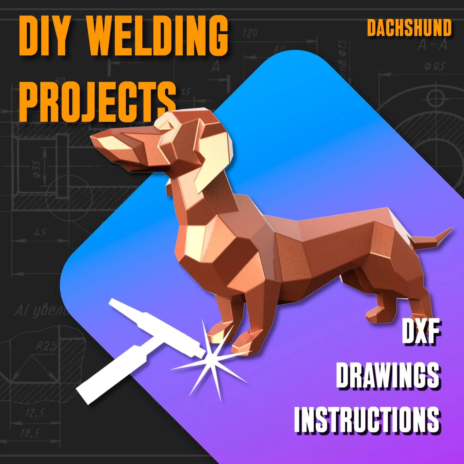 Welding Project Plans Drawings Dachshund (DXF, PDF) - Crealandia