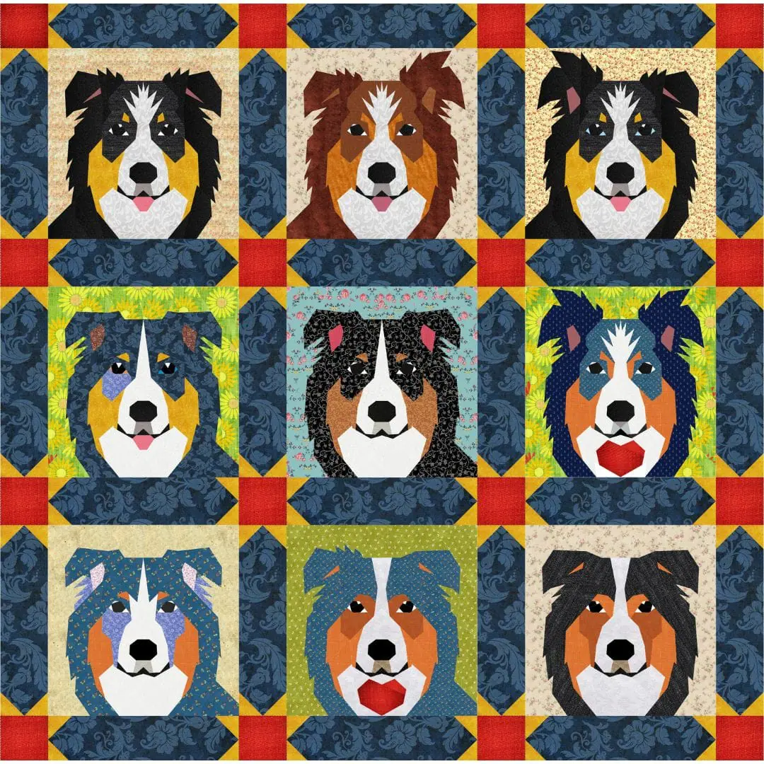 Australian shepherd quilt block patterns 4 versions