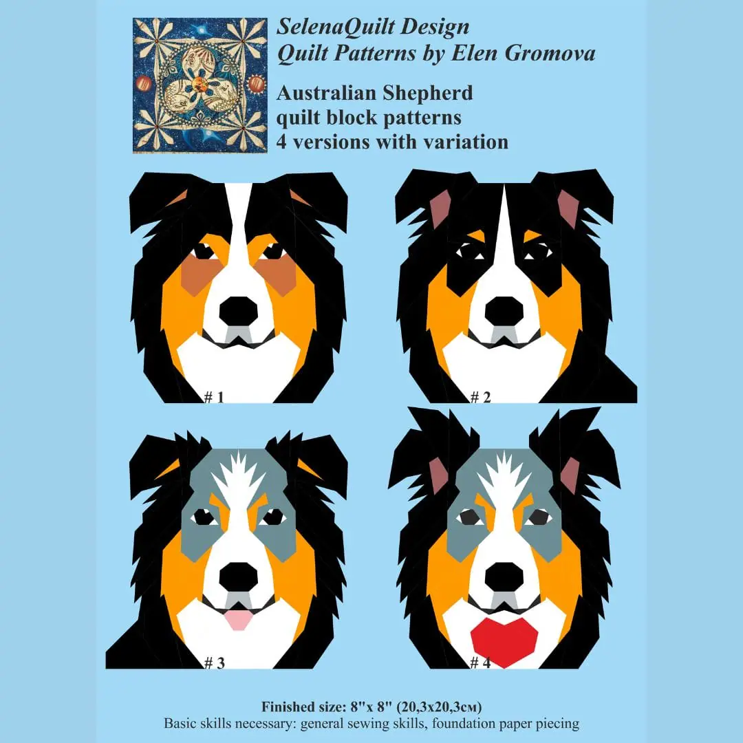Australian shepherd quilt block patterns 4 versions