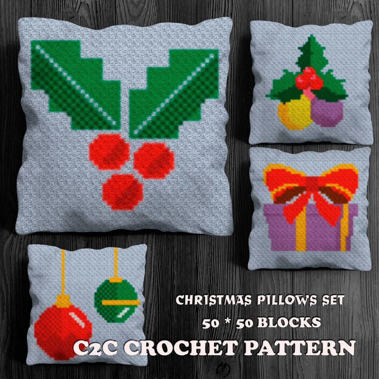 Christmas pillows set C2C crochet pattern - Crealandia