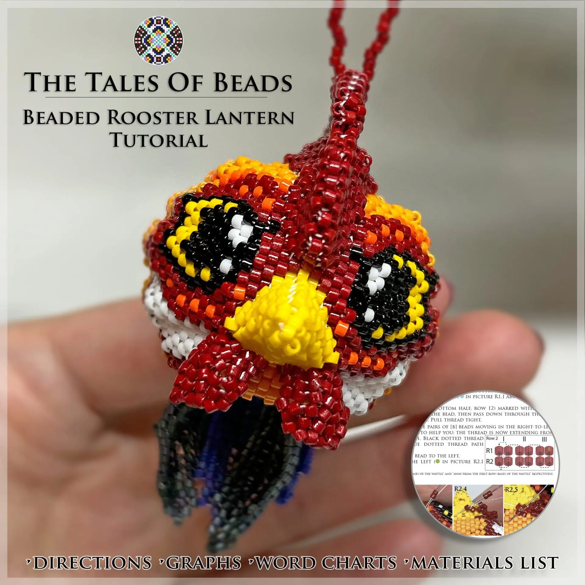 Beaded Rooster Tutorial - Seed Bead Animal Pattern Chicken - Crealandia