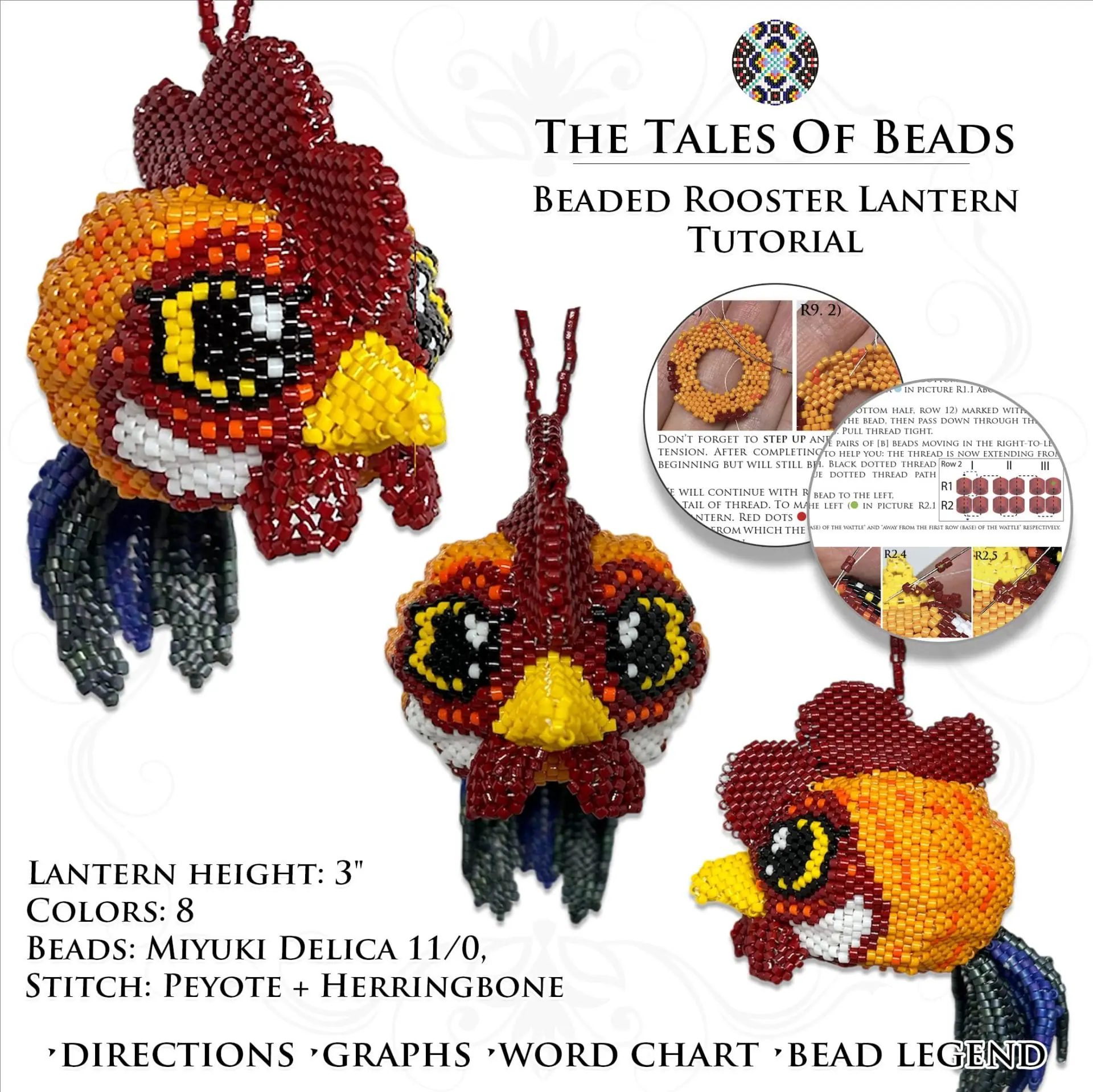 Beaded Rooster Tutorial - Seed Bead Animal Pattern Chicken - Crealandia