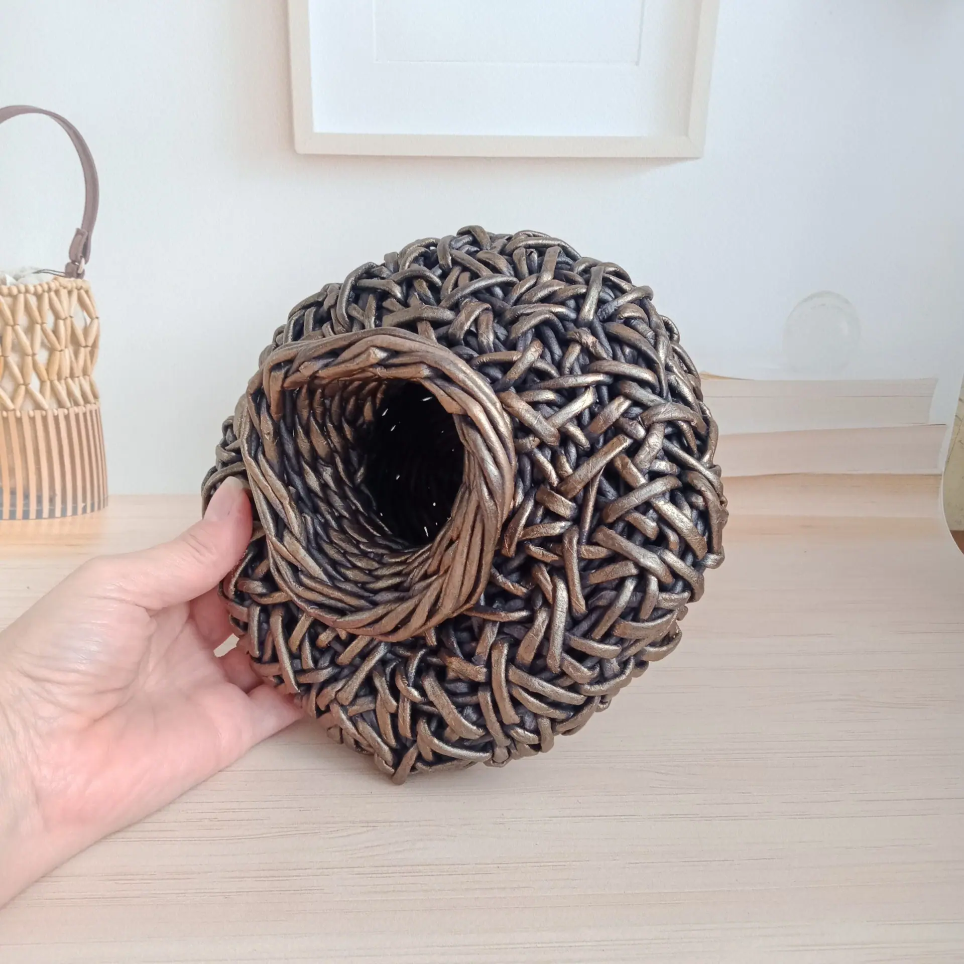 Unique modern handmade wicker basket