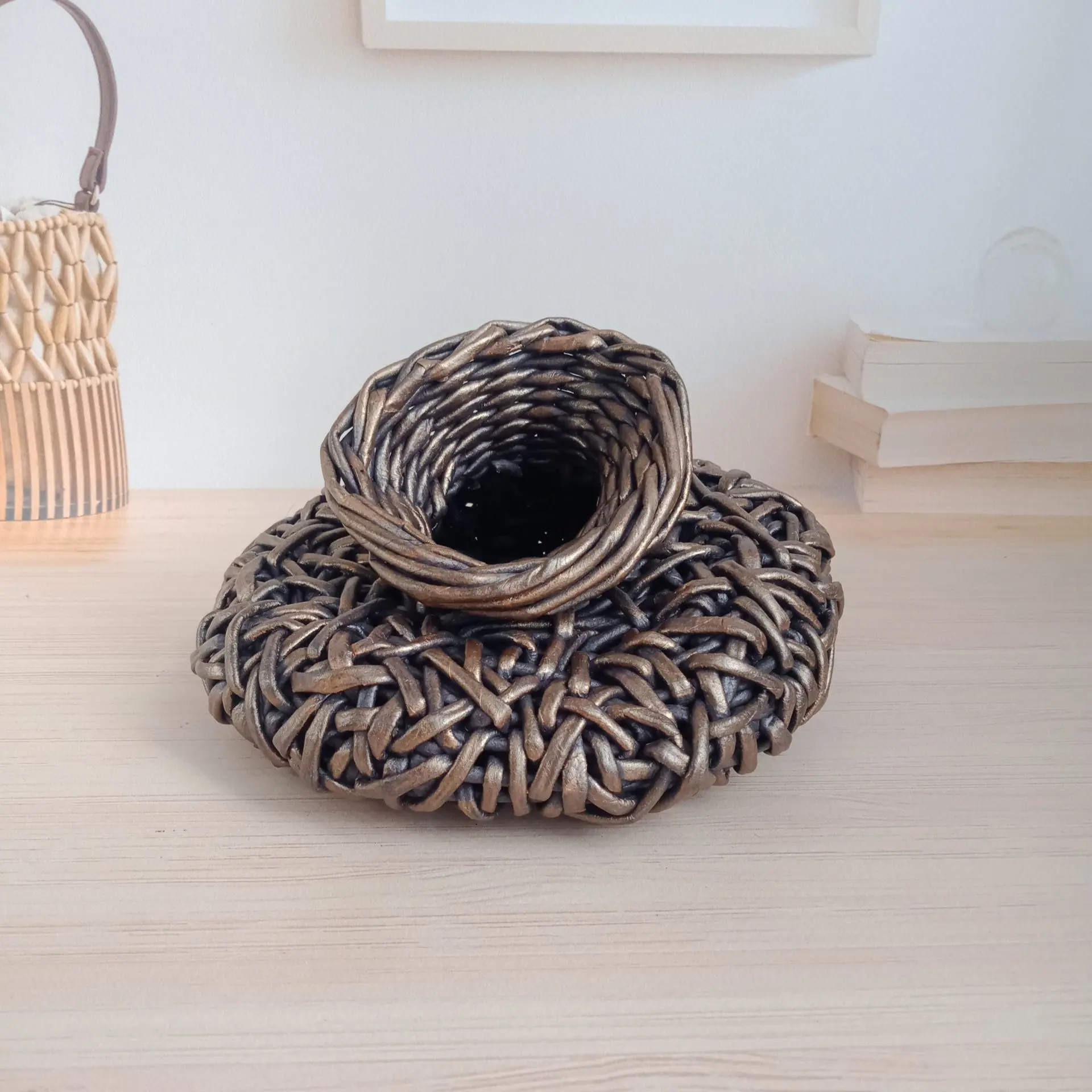 Unique modern handmade wicker basket