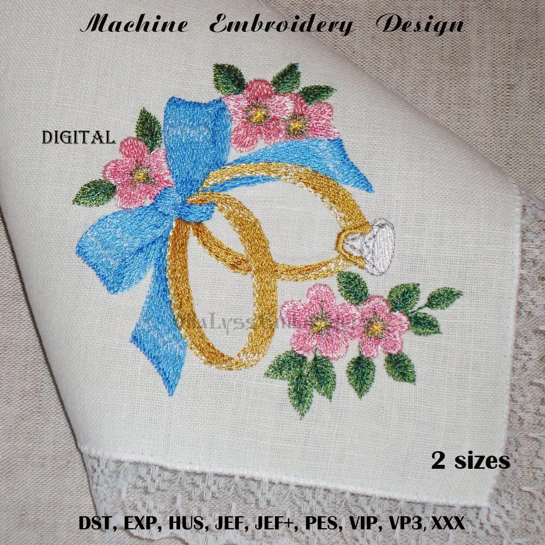 Wedding rings embroidery design