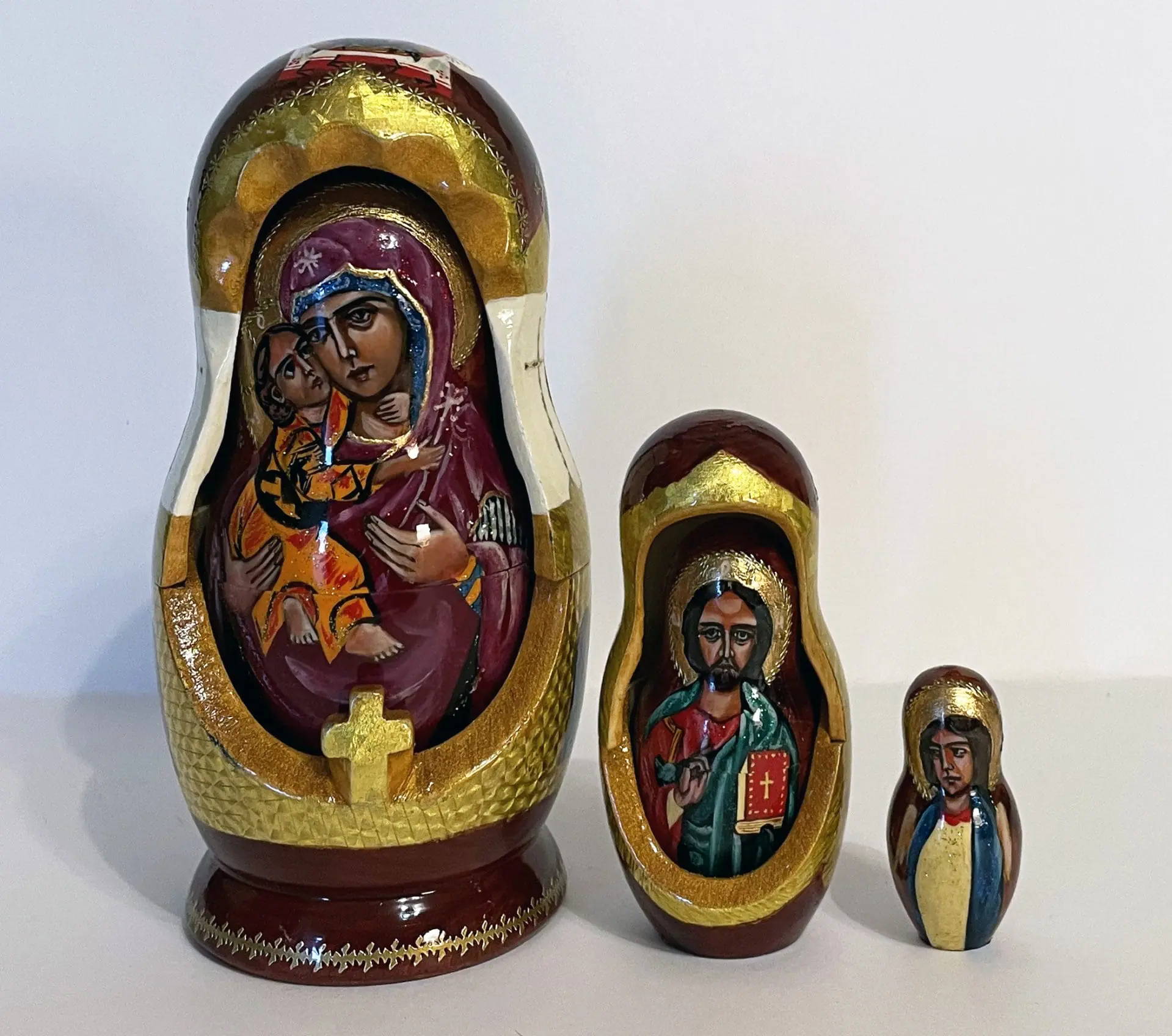 Religious carved nesting doll with holy of 5, Icon nesting doll ...