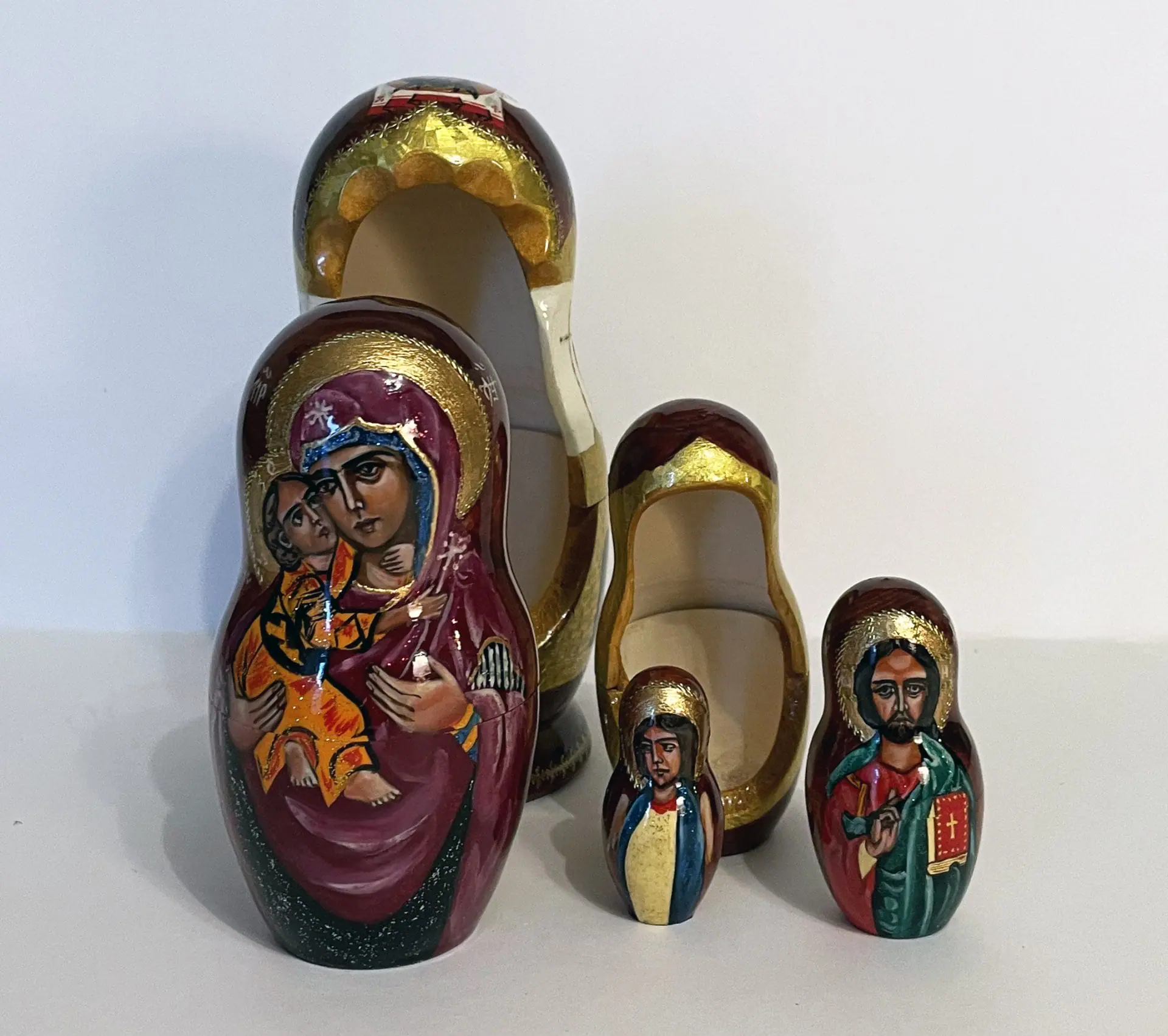 Religious carved nesting doll with holy of 5, Icon nesting doll ...