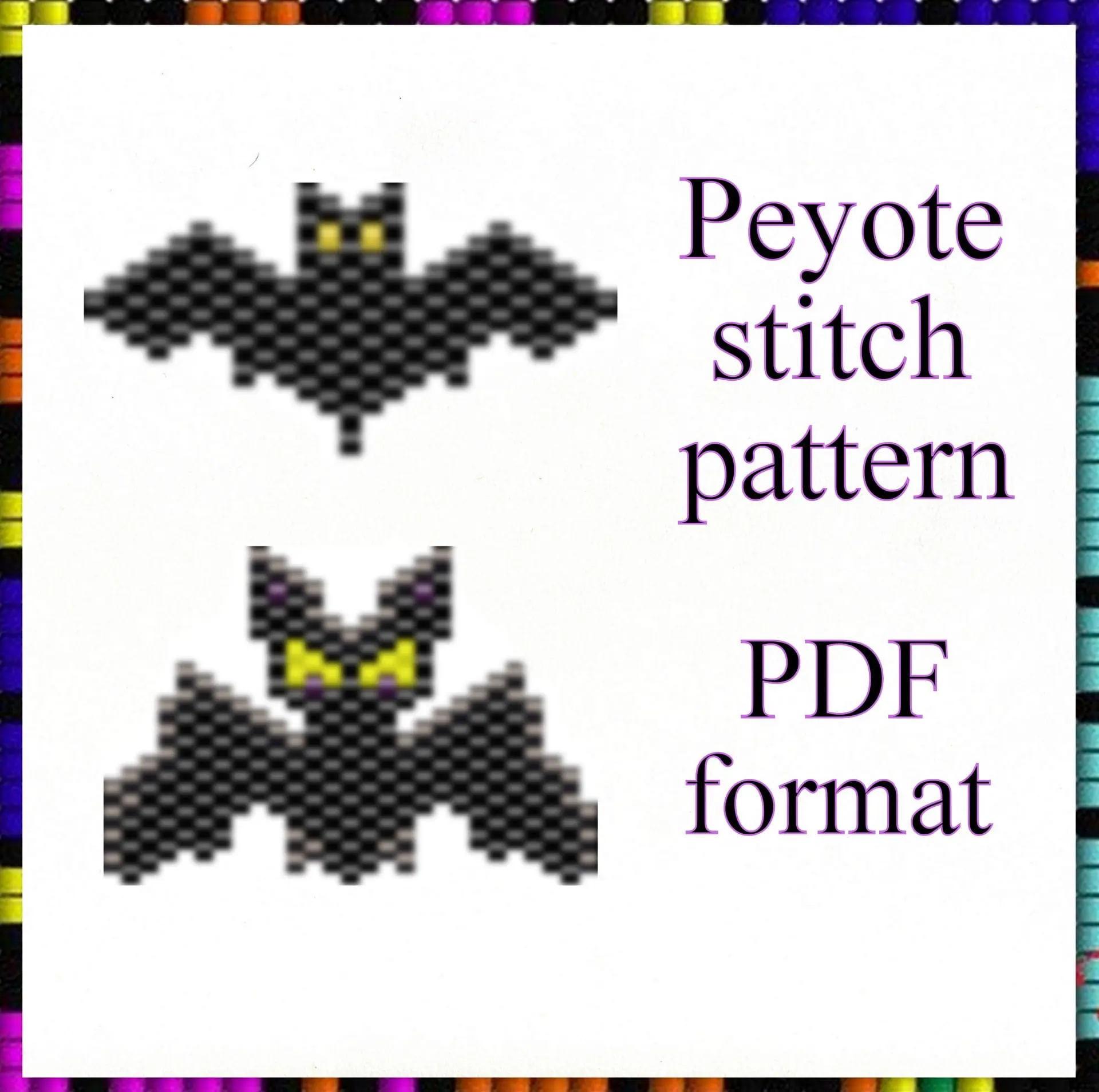 Peyote beaded pattern Halloween Black bat Set PDF file