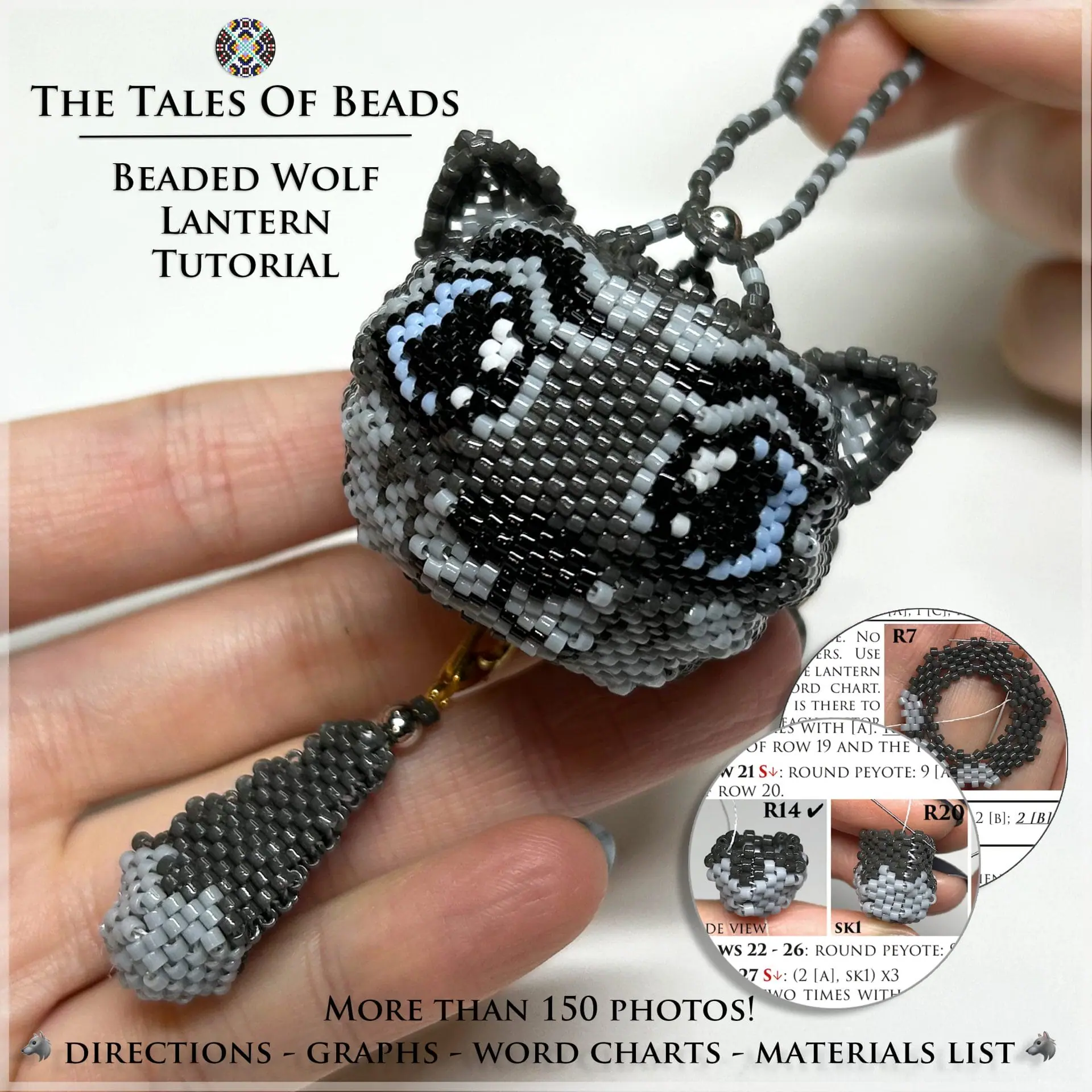Beaded Wolf Tutorial - Seed Bead Animals Beading Patterns - Crealandia