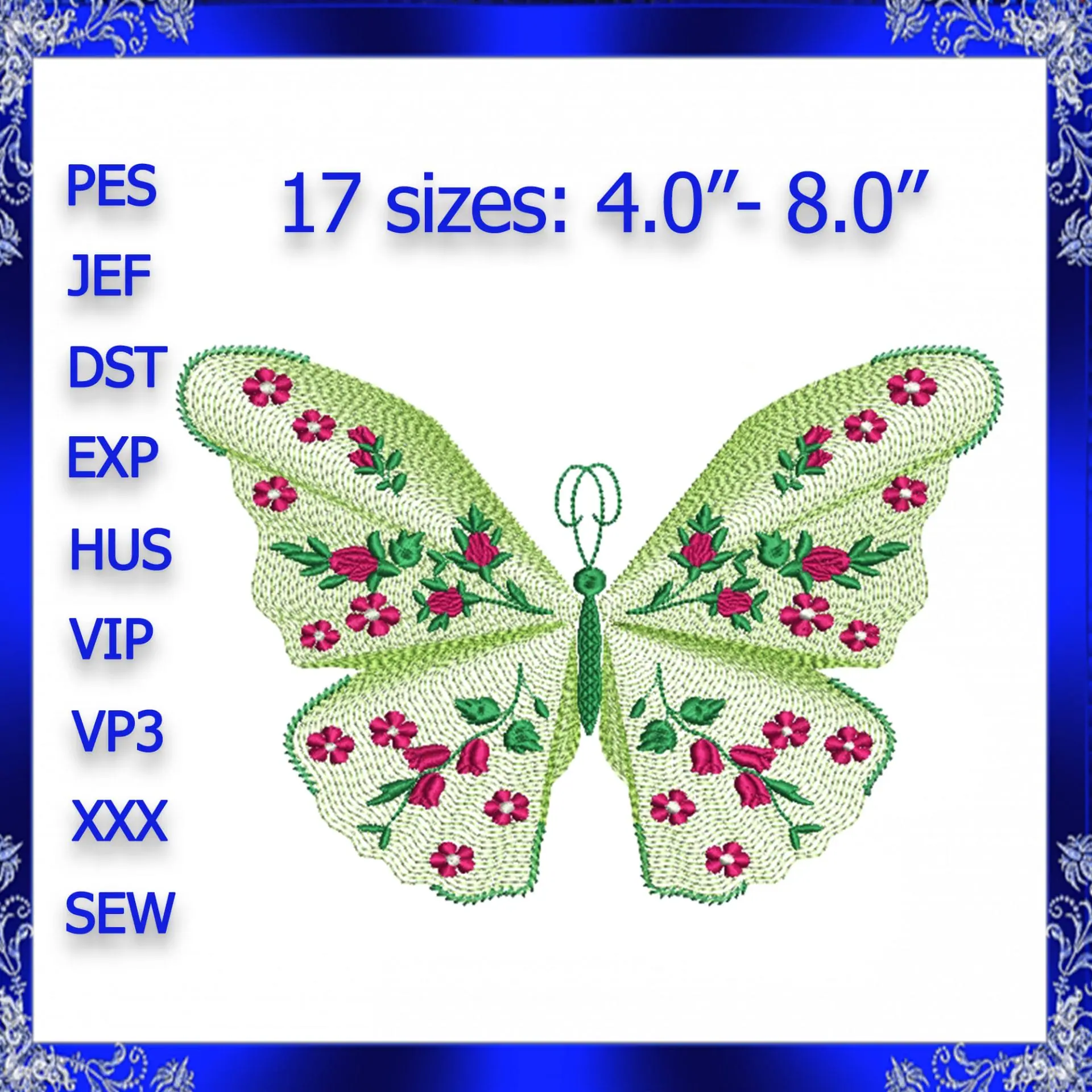Rippled butterfly machine embroidery design - Crealandia
