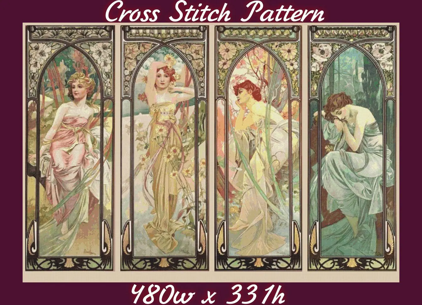 Vintage Cross Stitch Pattern Alphonse Mucha