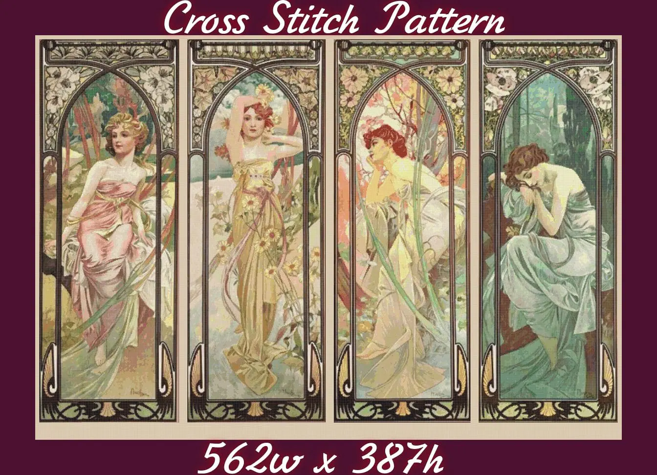 Vintage Cross Stitch Pattern Alphonse Mucha