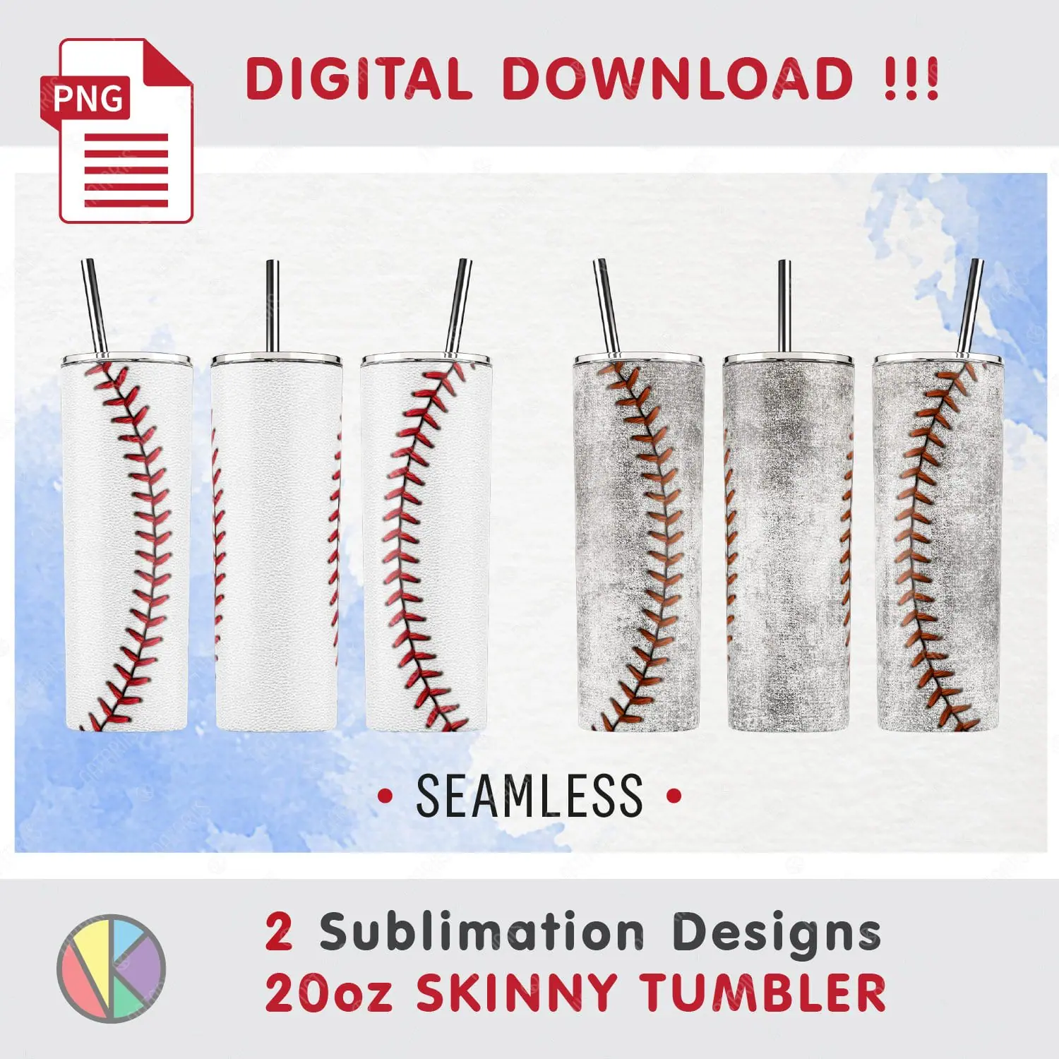 2 Baseball Sublimation Patterns - 20 oz Skinny Tumbler - Crealandia