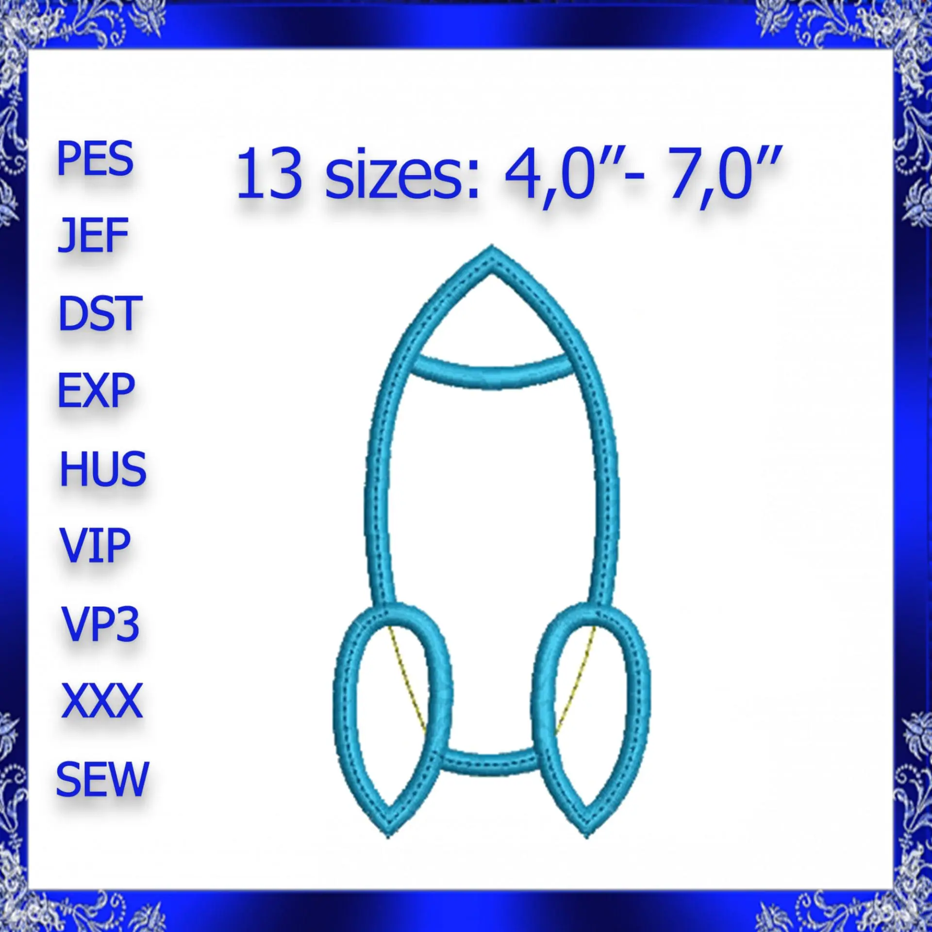 Rocket Applique machine embroidery design - Crealandia