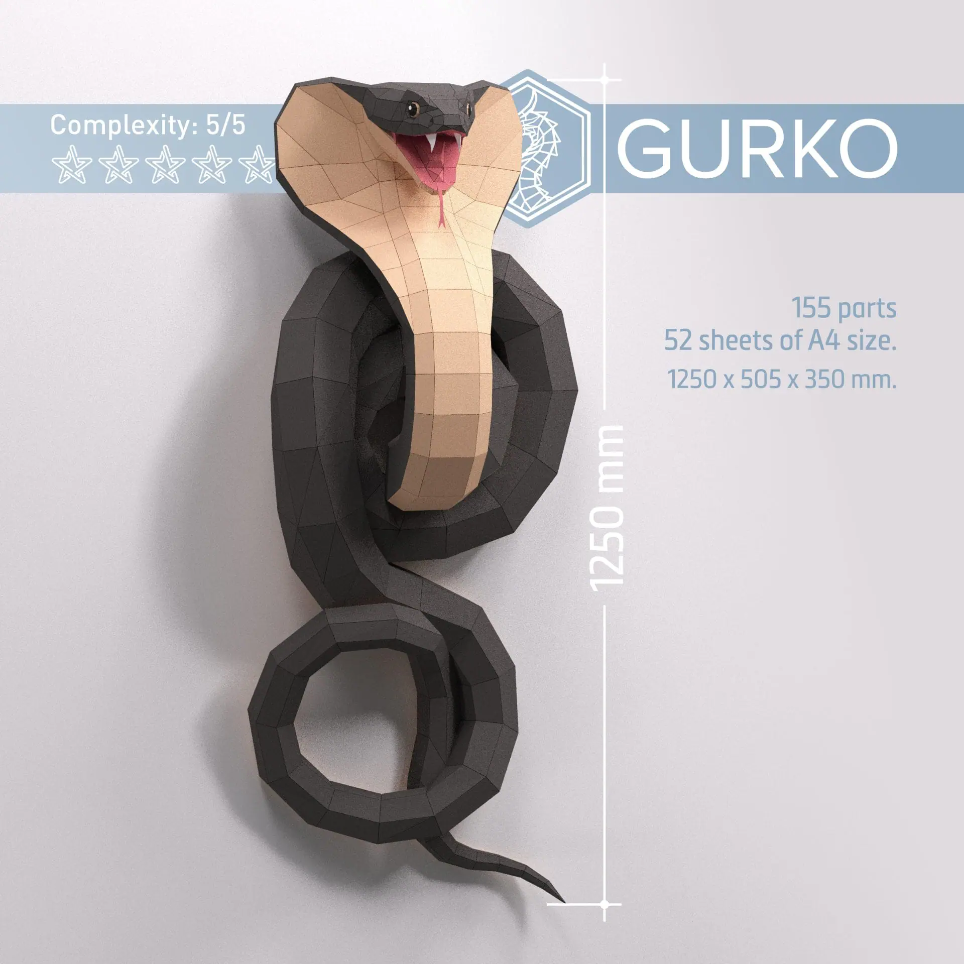 Papercraft Cobra on the wall, Pdf, Gurko, Pepakura, Template - Crealandia
