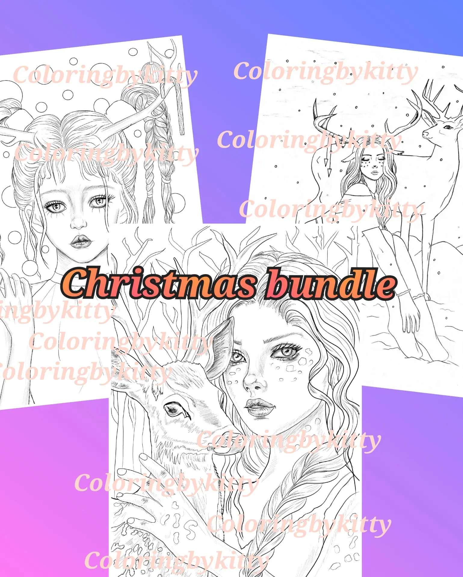 The set of 3 coloring page "Christmas bundle" - Crealandia