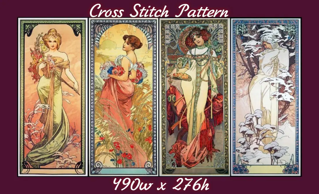Vintage Cross Stitch Pattern Alphonse Mucha