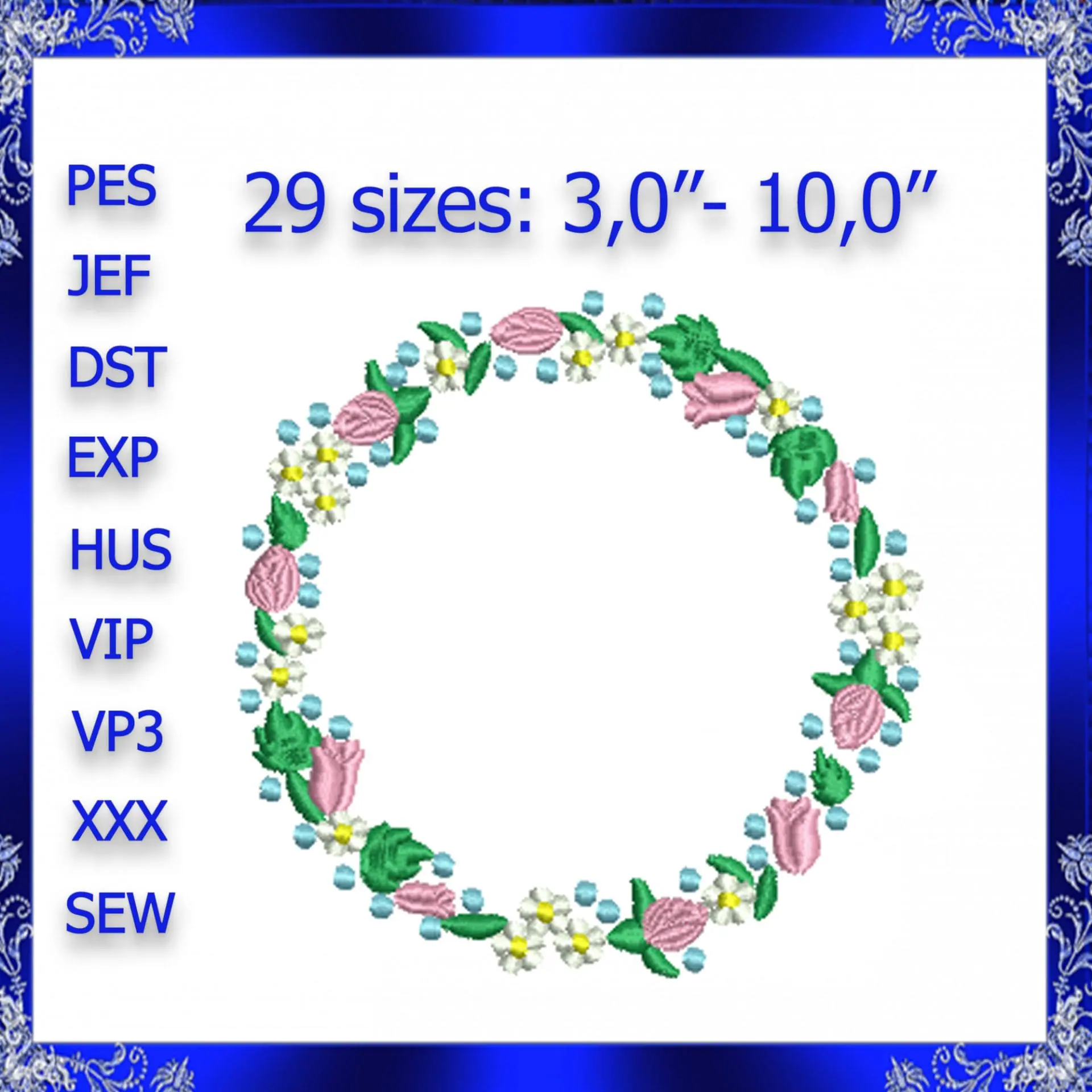 Flower Frame embroidery Floral Wreath Frame Embroidery - Crealandia