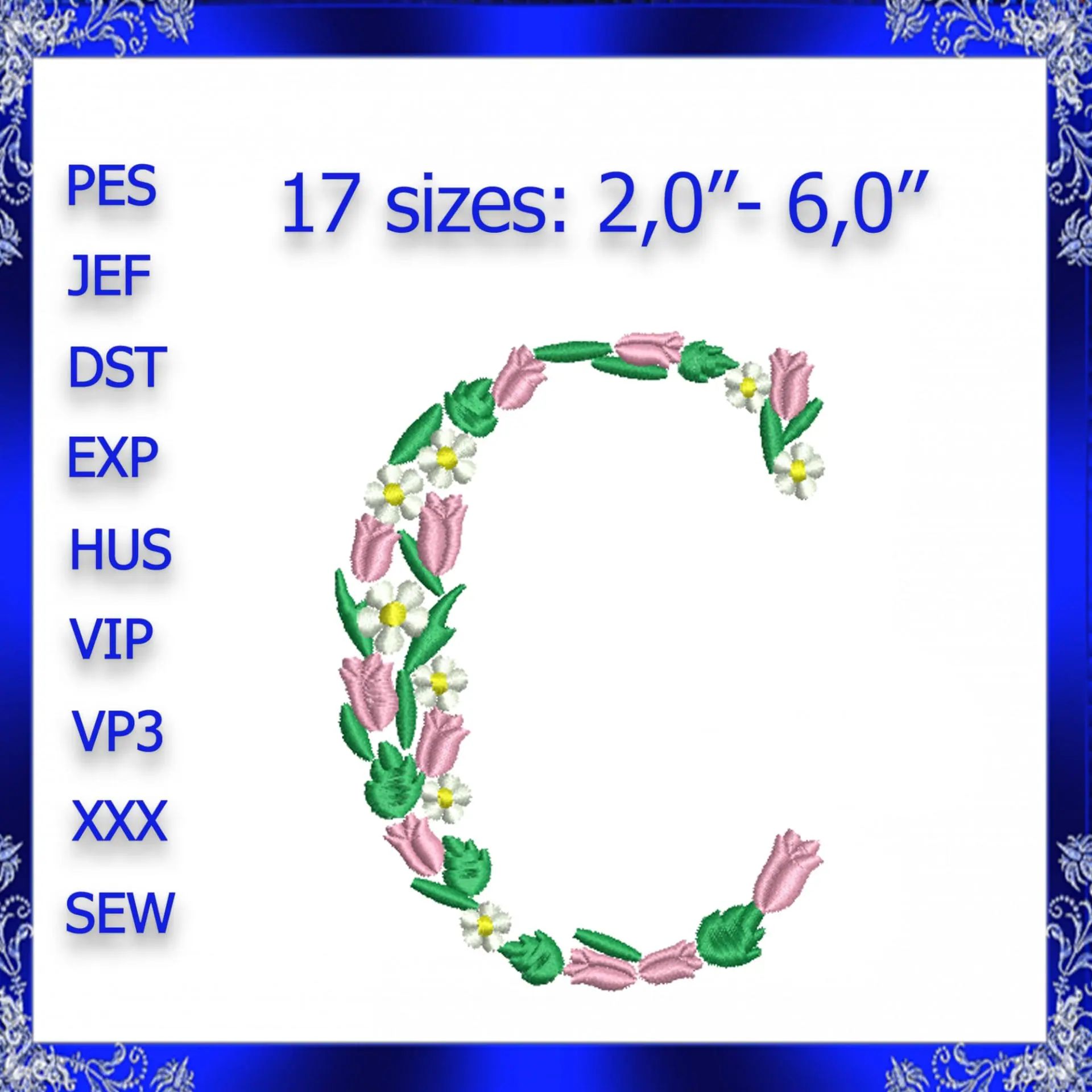 Letter C Monogram Embroidery Floral C monogram Fancy - Crealandia