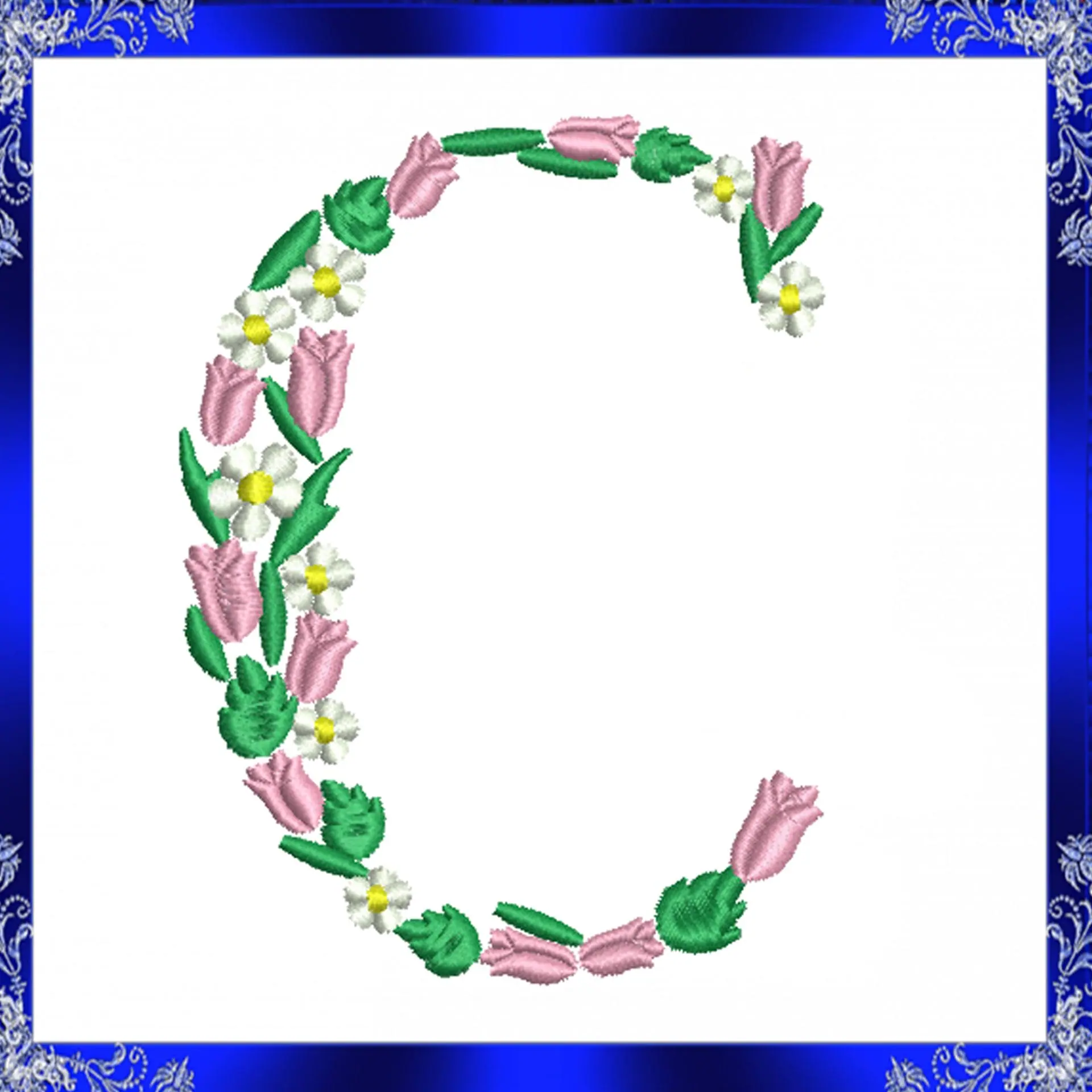 Letter C Monogram Embroidery Floral C monogram Fancy - Crealandia