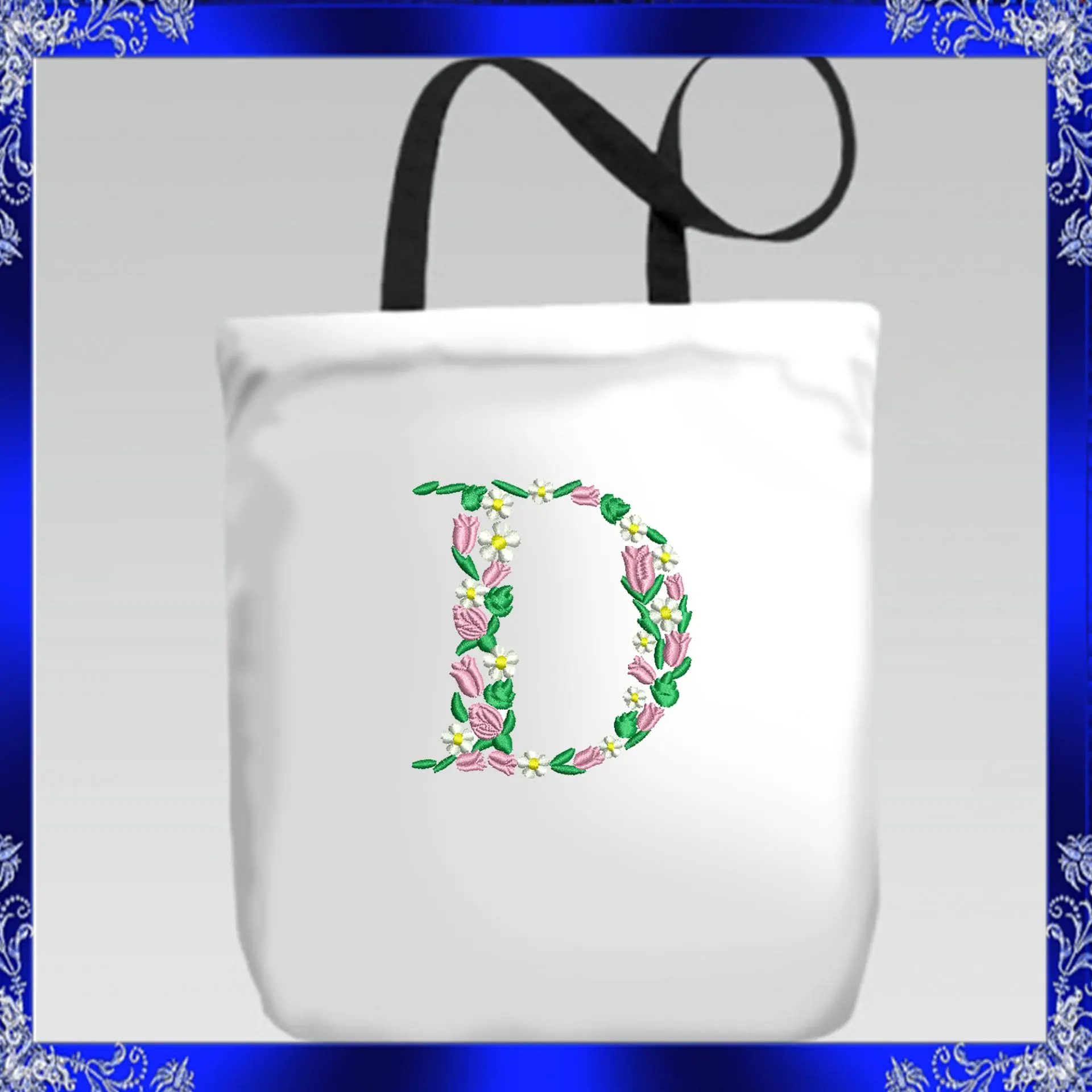 Letter D Monogram Embroidery Floral D monogram Fancy D - Crealandia