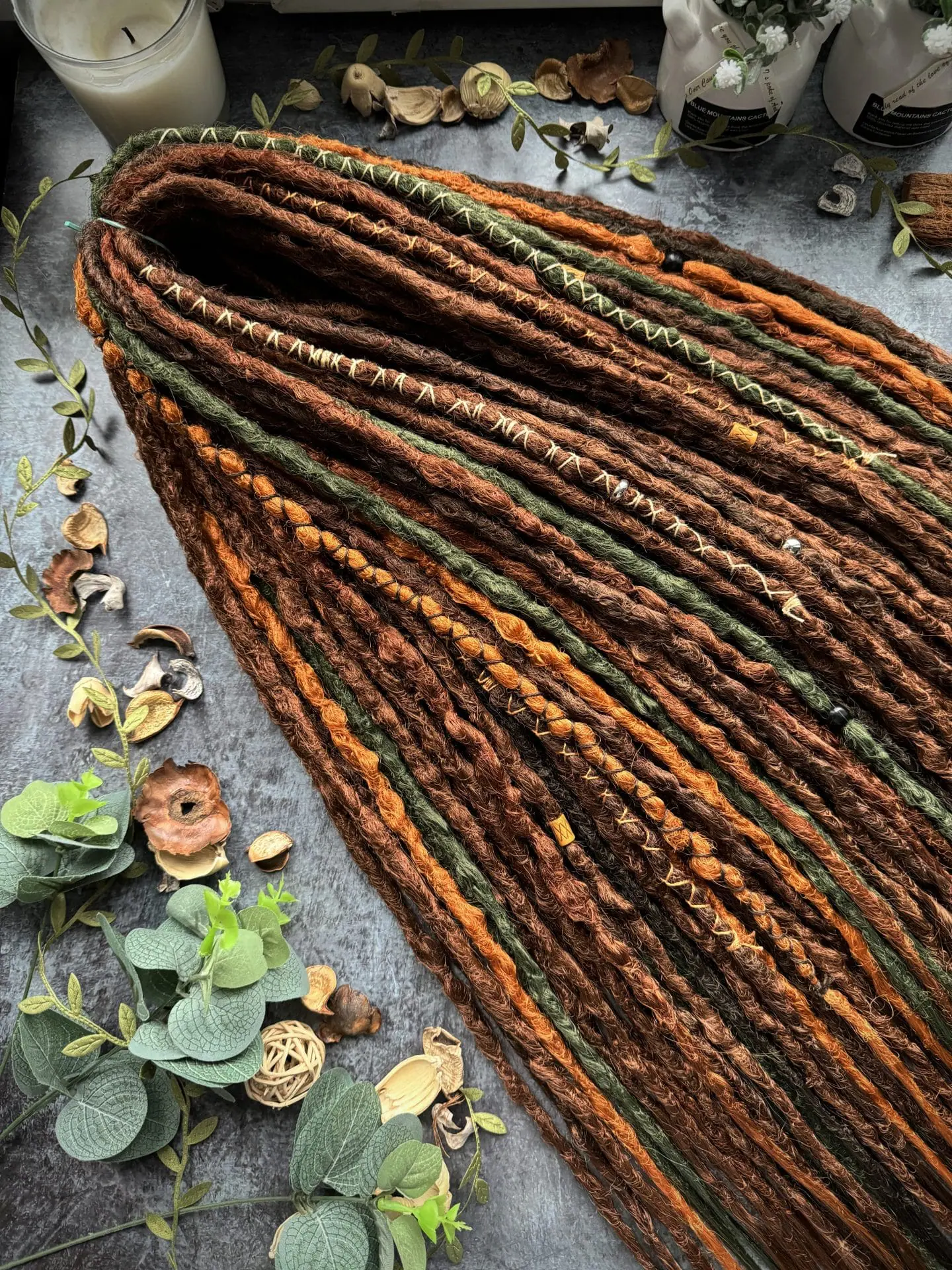 In stock DE dreads Autumn Forest, ginger dreadlocks