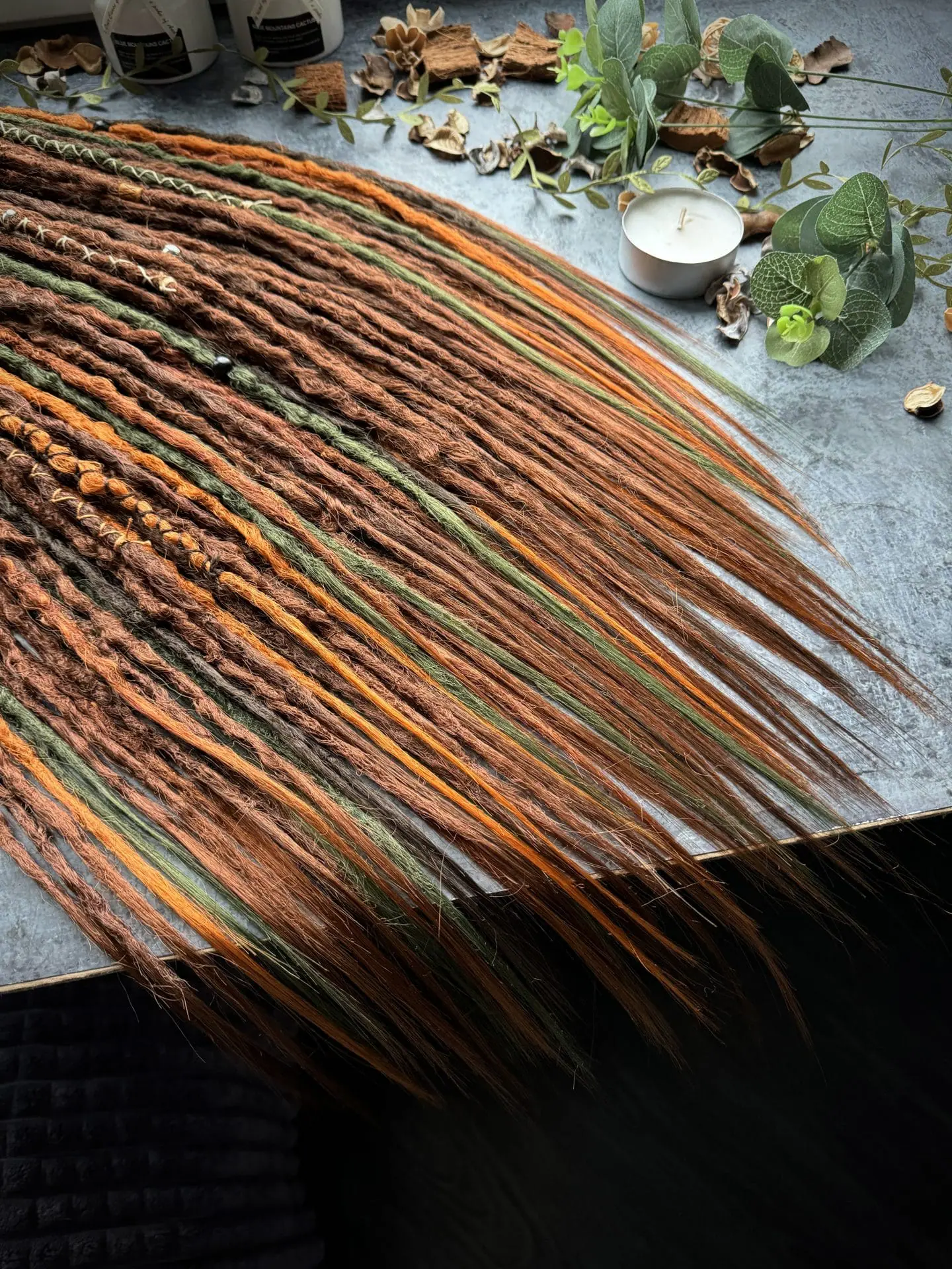 In stock DE dreads Autumn Forest, ginger dreadlocks