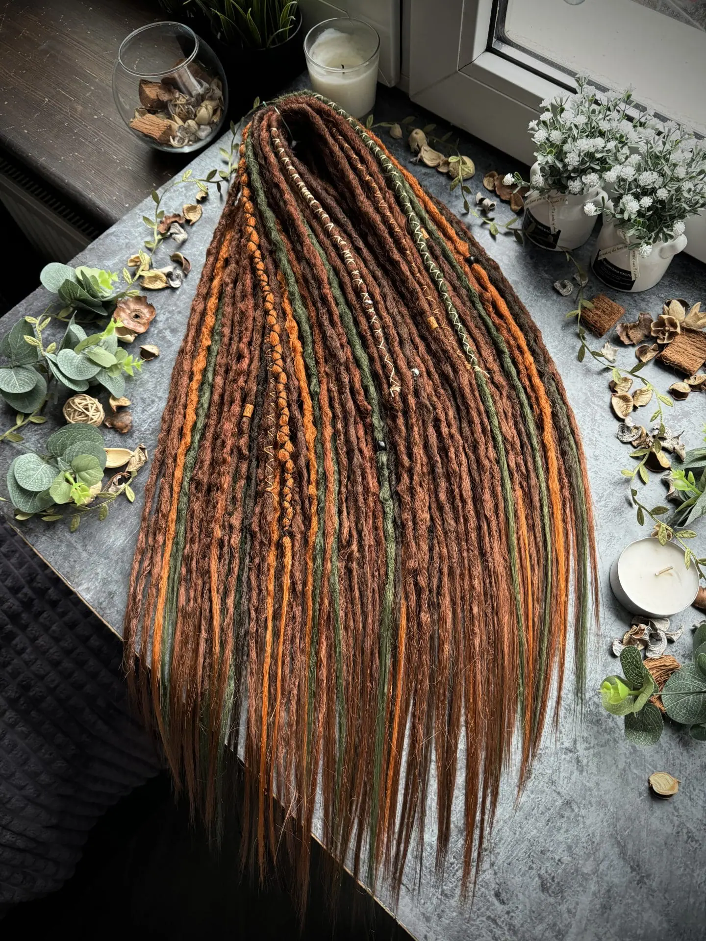 In stock DE dreads Autumn Forest, ginger dreadlocks