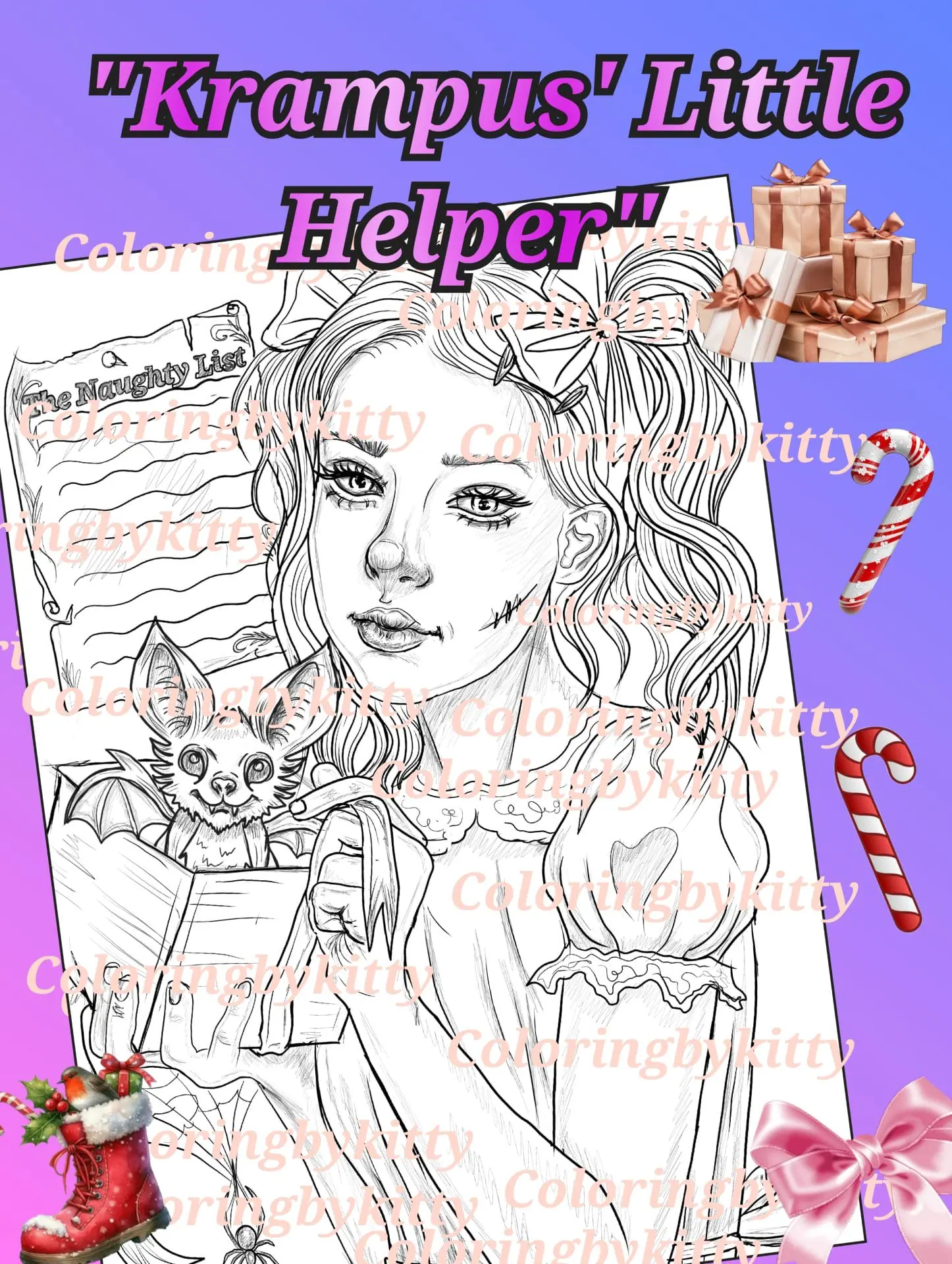 The single coloring page "Krampus' Little Helper" - Crealandia