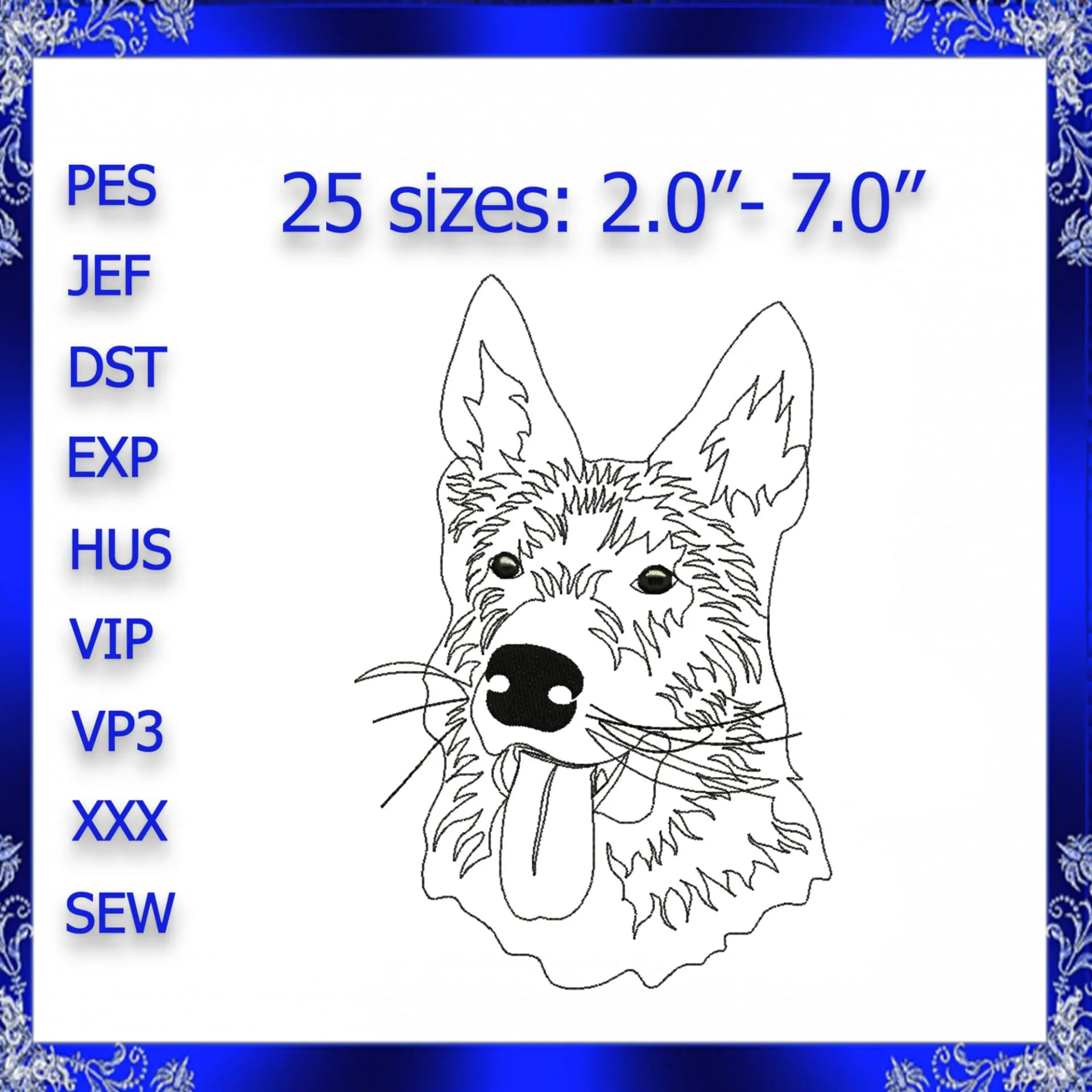 German Shepherd embroidery design instant download - Crealandia