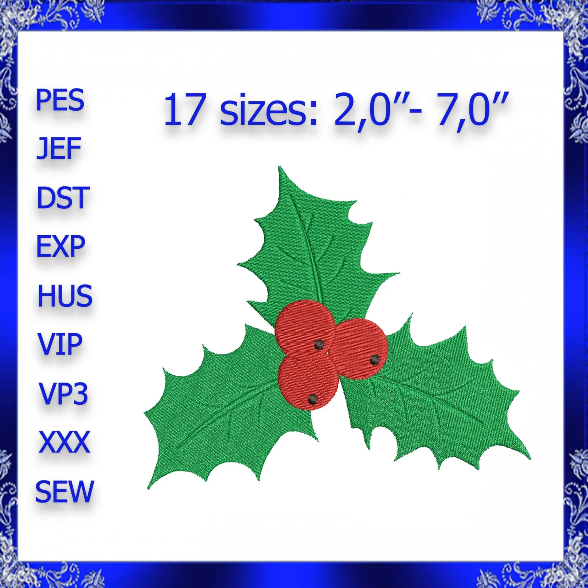 Holly berry machine embroidery design holly - Crealandia