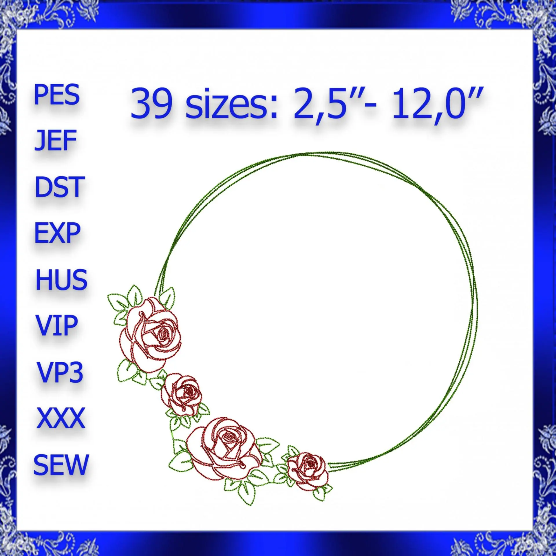 Flower Frame embroidery Floral Wreath Frame Embroidery - Crealandia