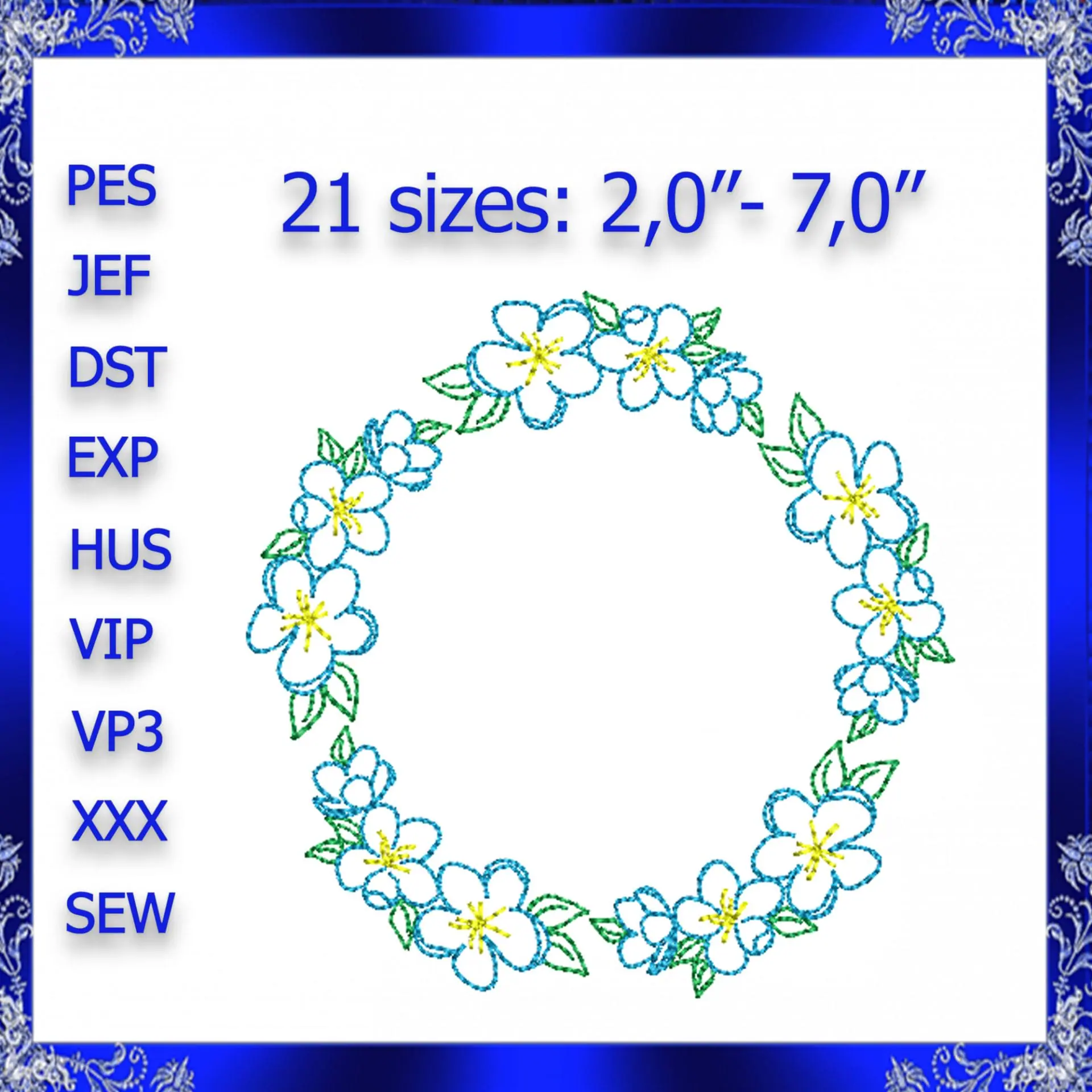 Flower Frame embroidery Floral Wreath Frame Embroidery - Crealandia