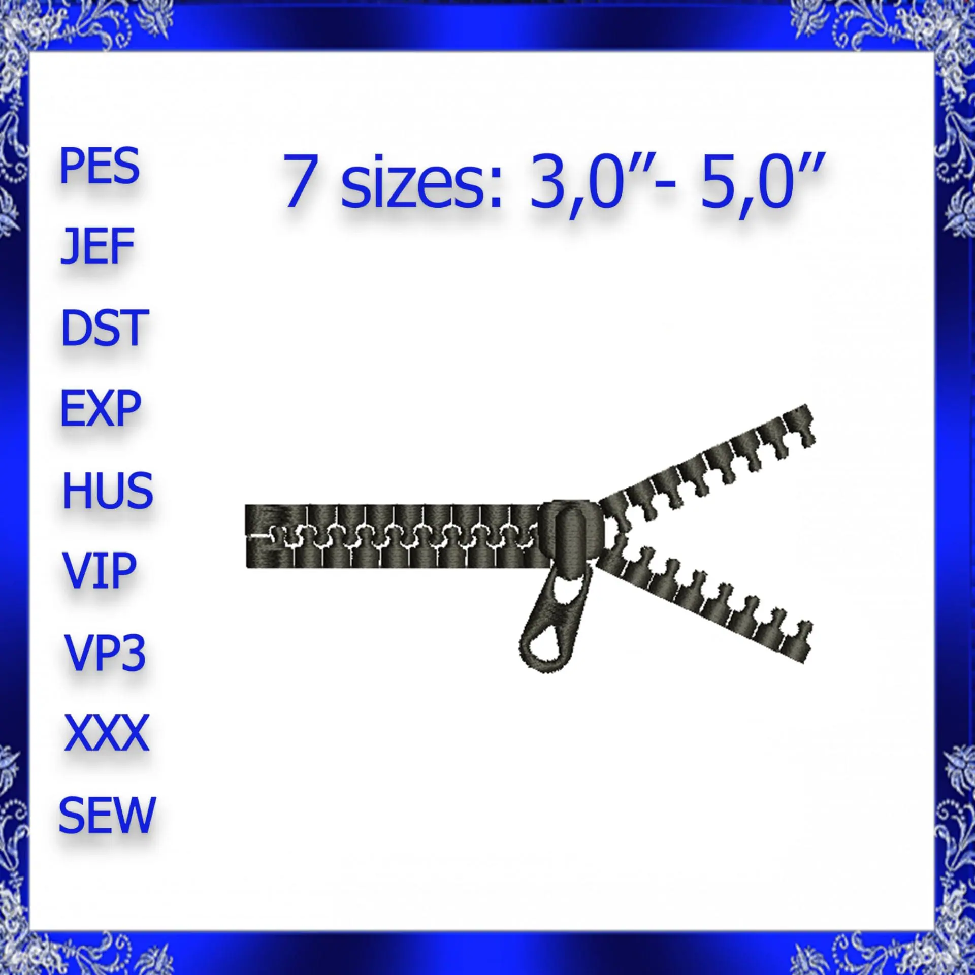 Zipper Machine Embroidery Design Instant Download - Crealandia