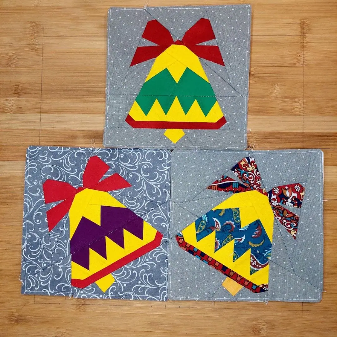 8” Christmas bell quilt block patterns 3 versions in paper p