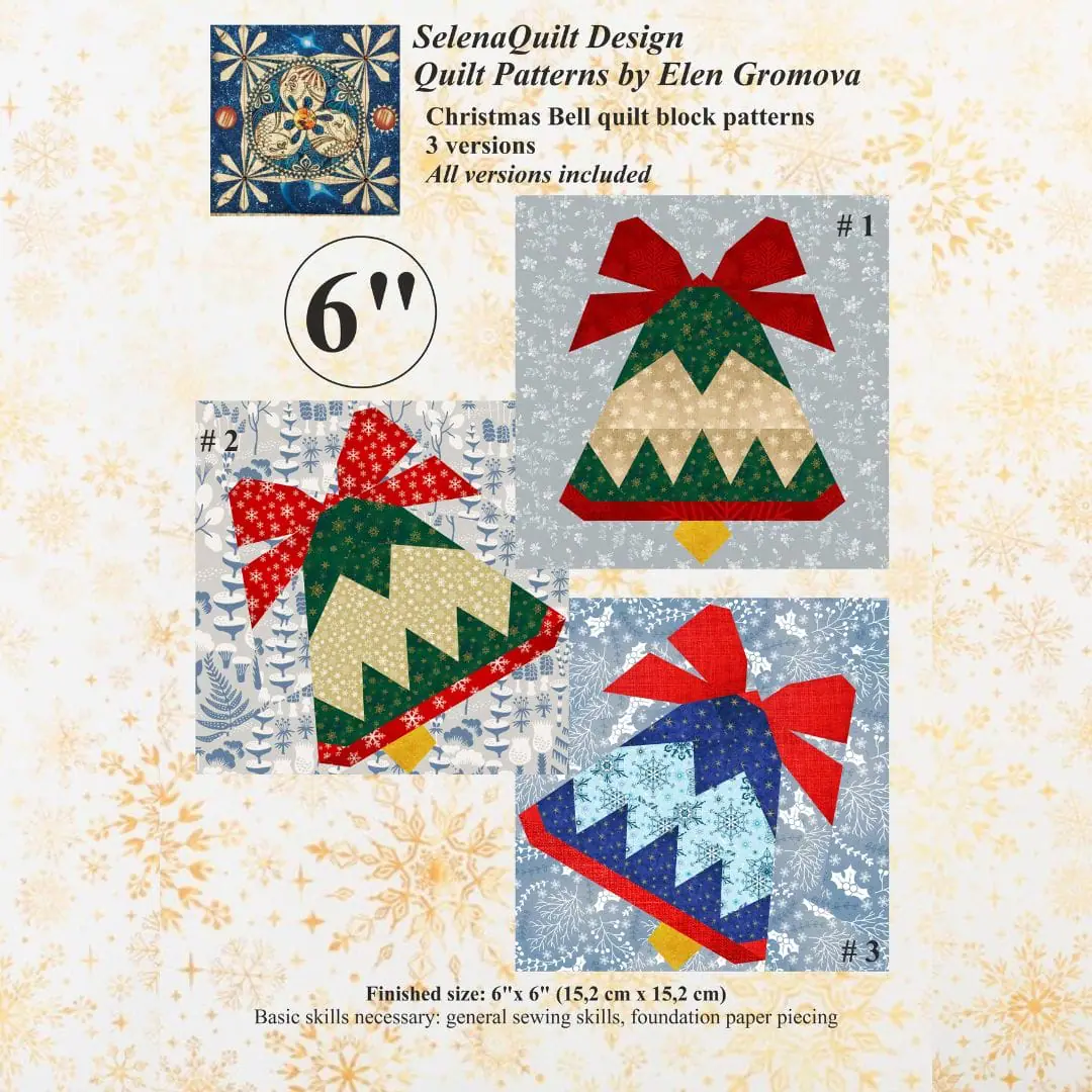6” Christmas bell quilt block patterns 3 versions
